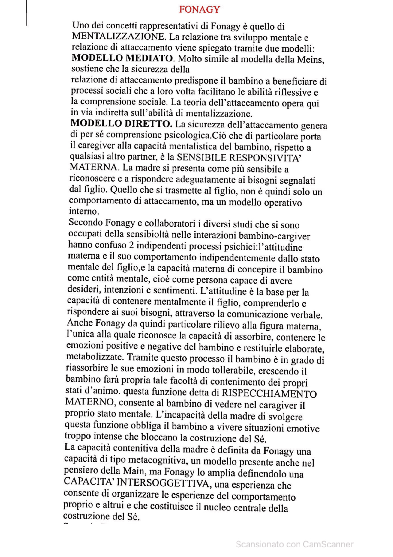 Introduzione della figura di Fonagy in breve - Docsity