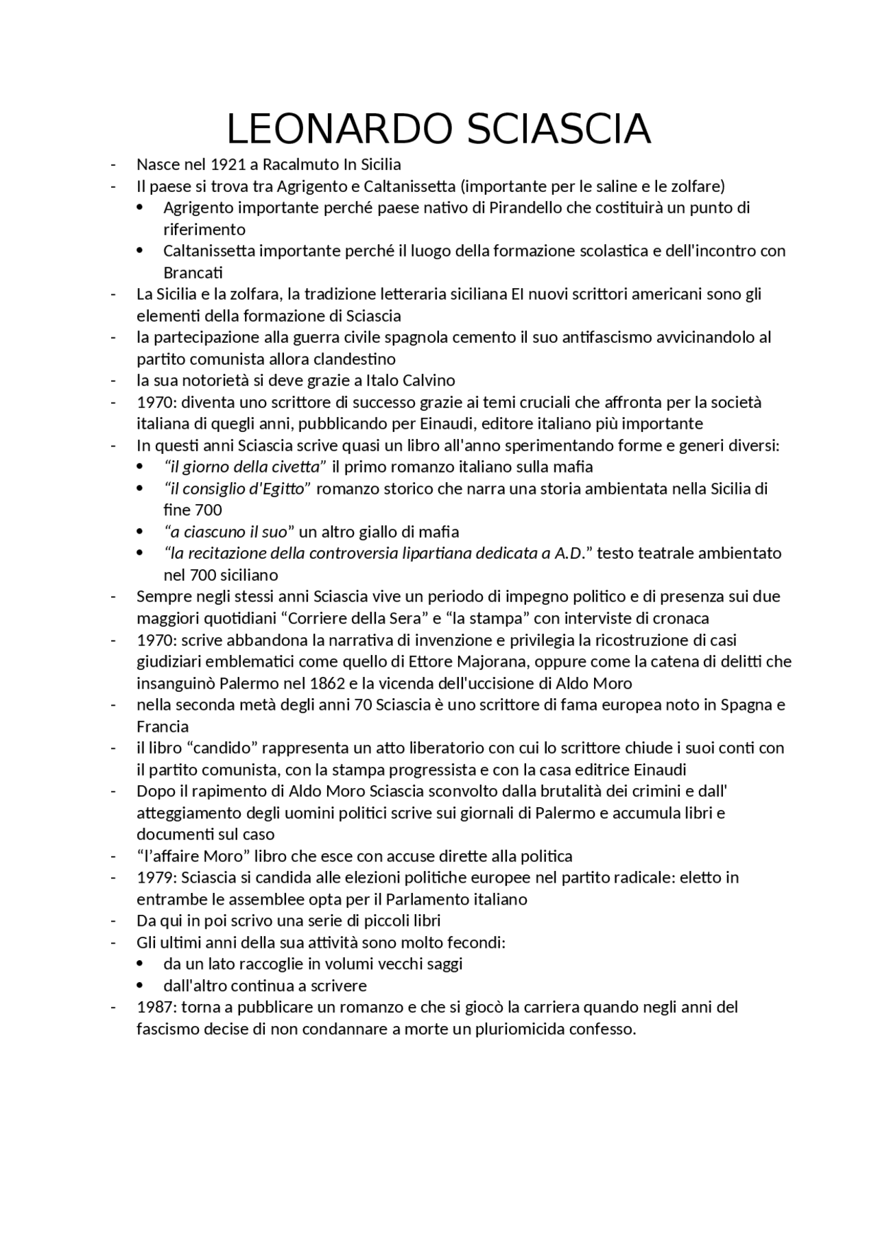 Leonardo Sciascia Caratteristiche Docsity