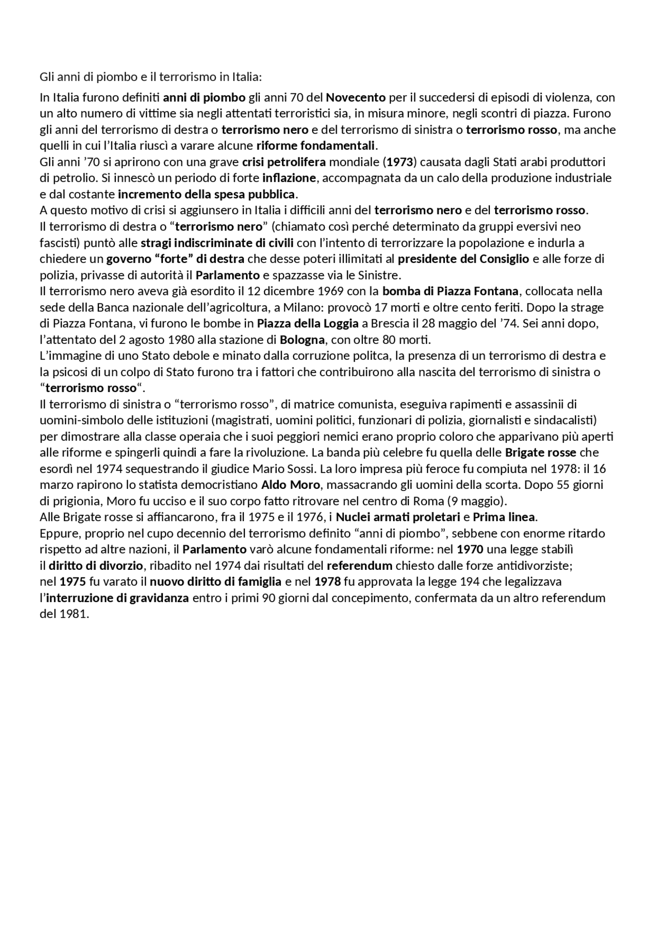 Gli Anni Di Piombo In Ita Docsity