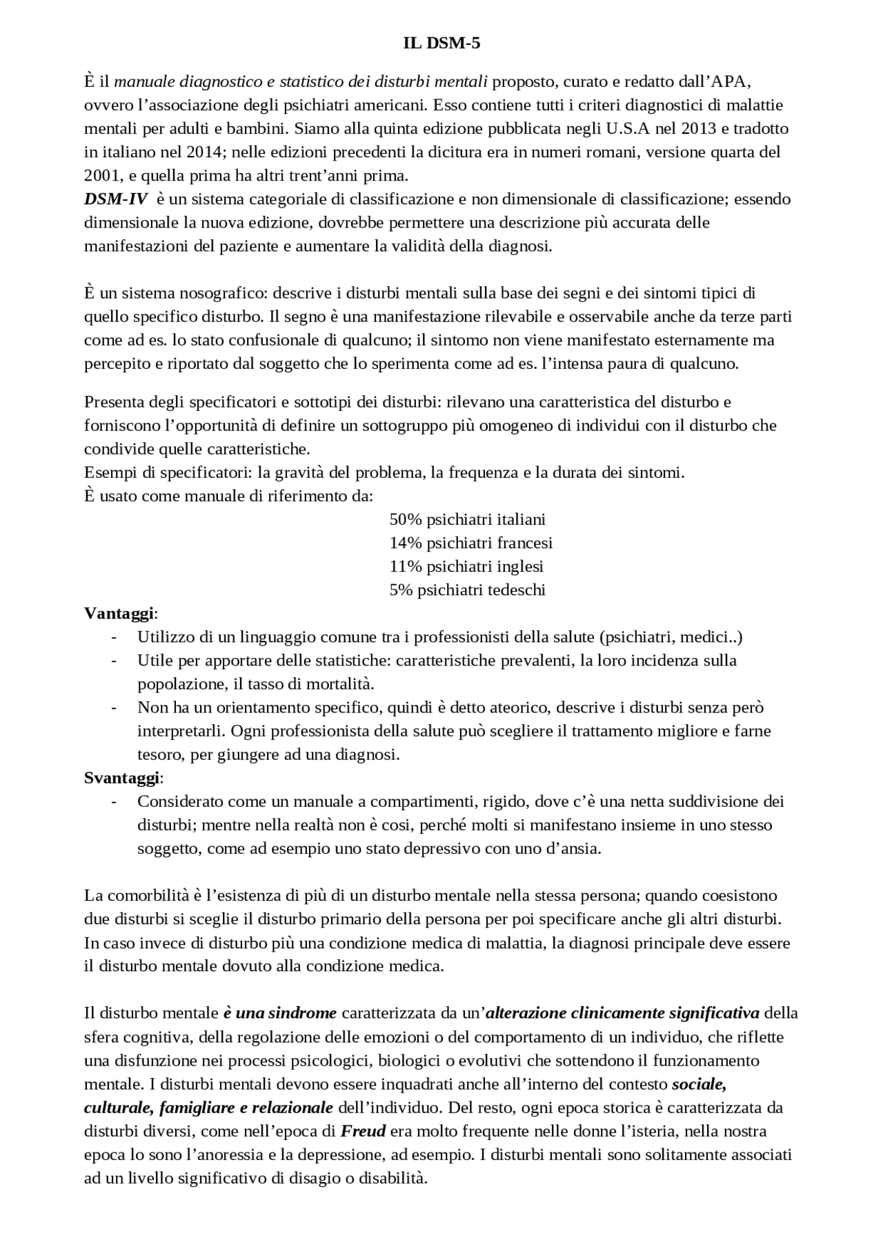 Riassunto Dsm 5 Manuale Diagnostico E Statistico Docsity