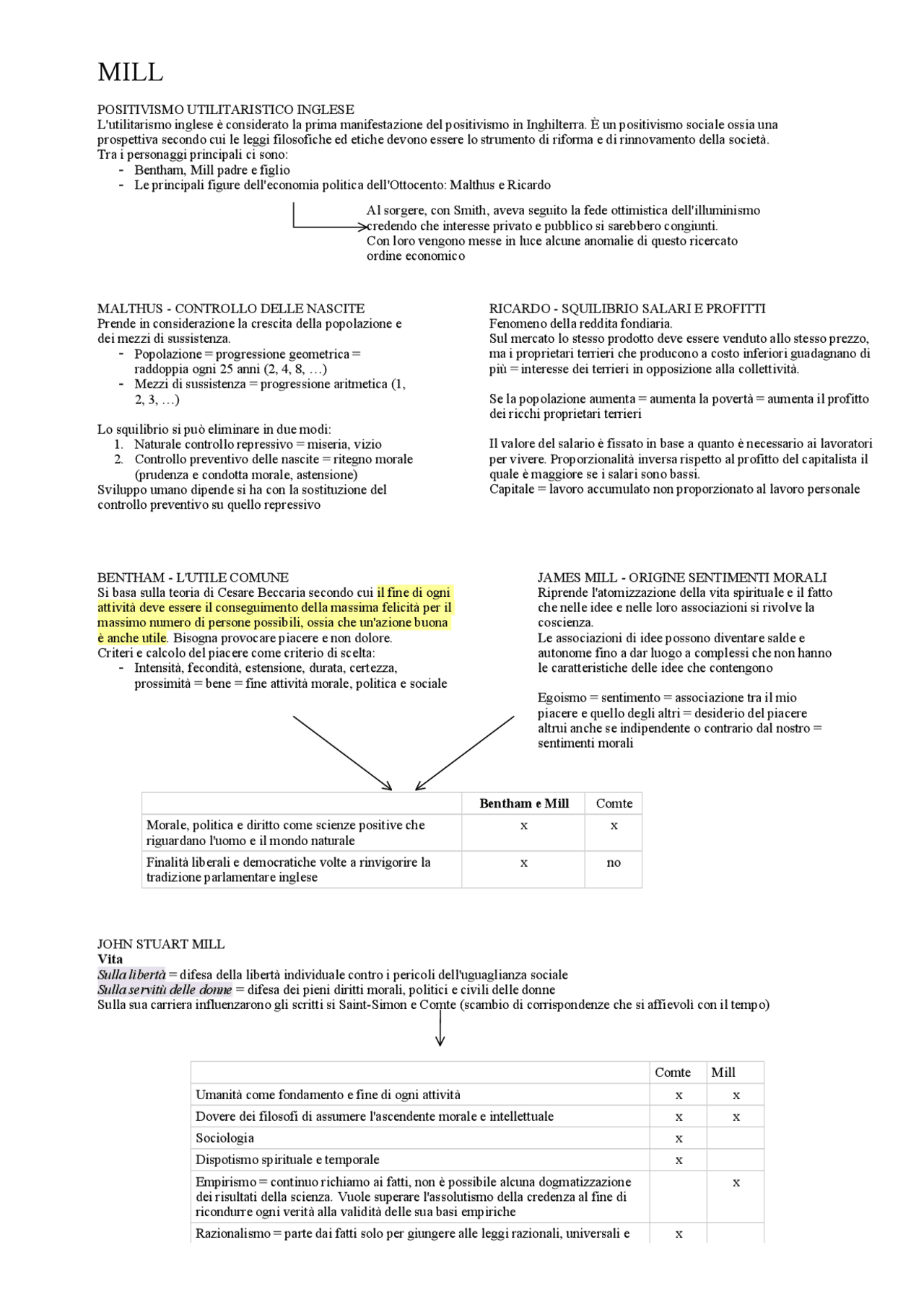 Riassunto Filosofia John Stuart Mill Docsity