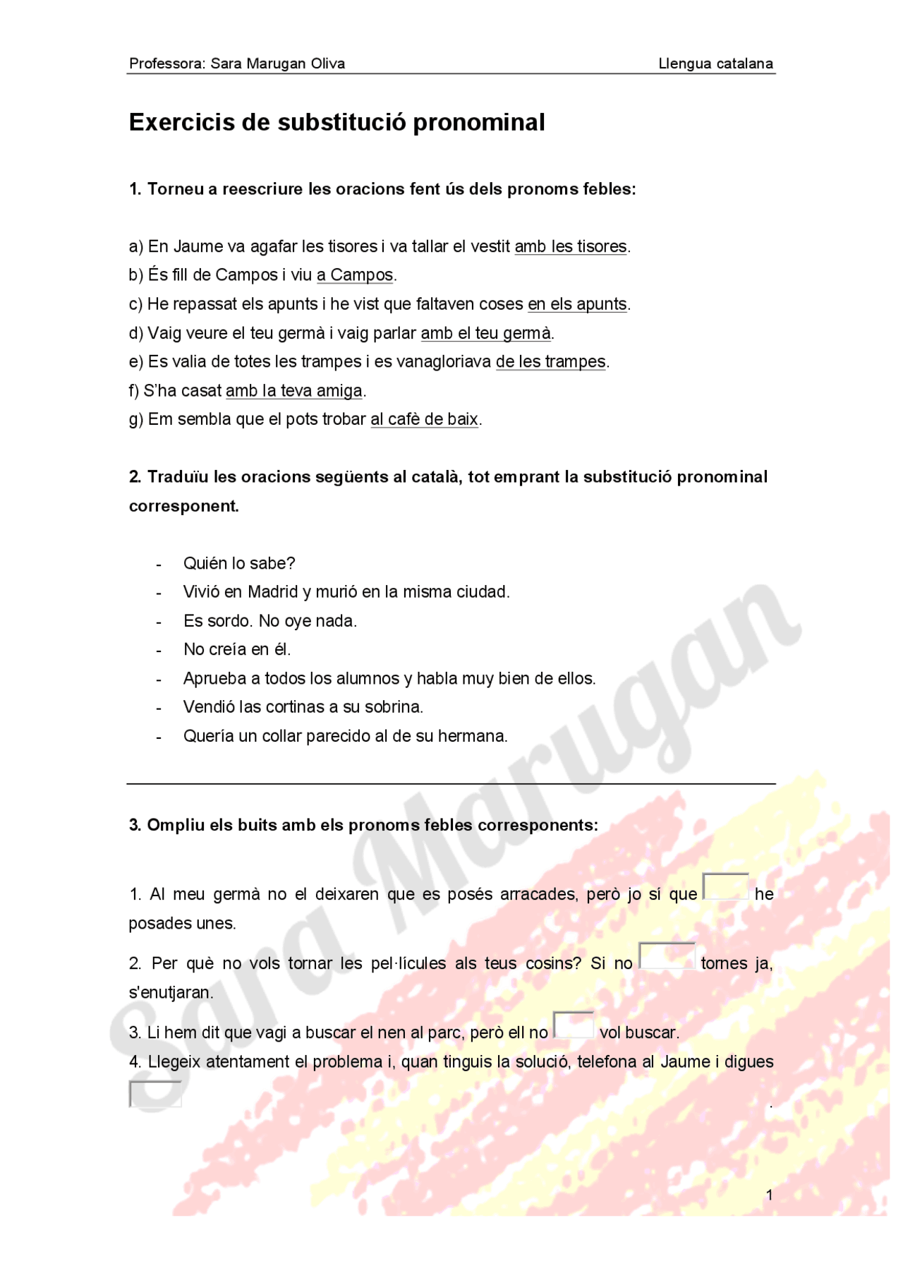 Pronoms Català Tipus Normes De Us Etc Apuntes De Catalán Docsity