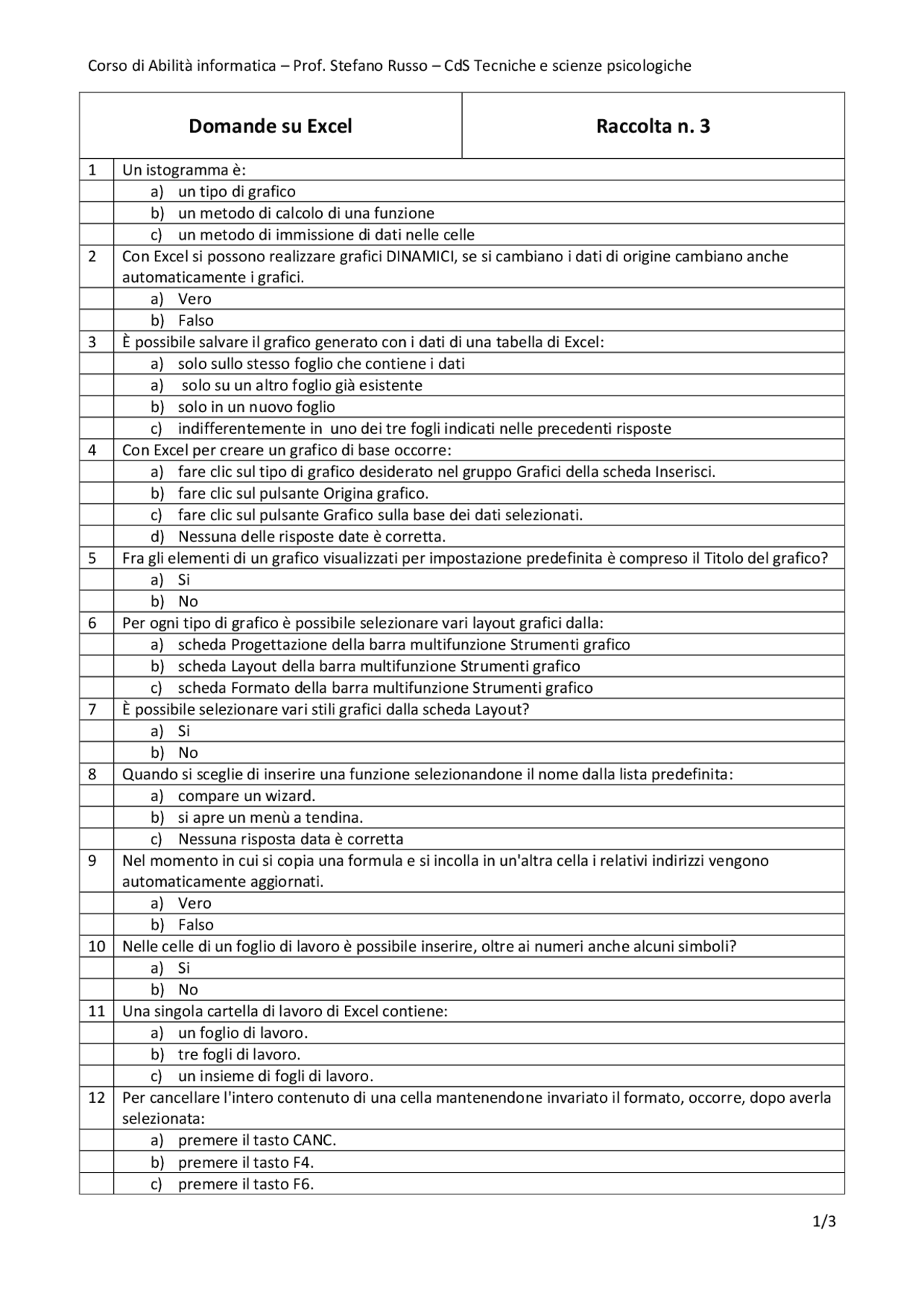 Quiz Di Excel Docsity