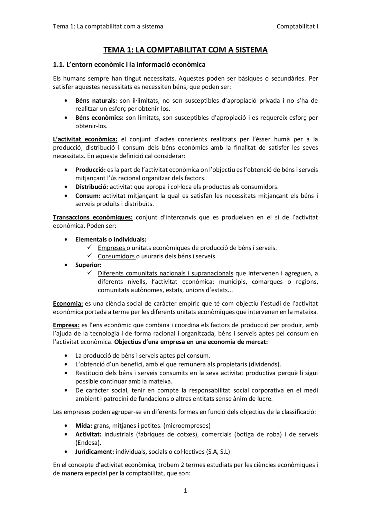 Resum Del Tema 1 De Comptabilitat Docsity