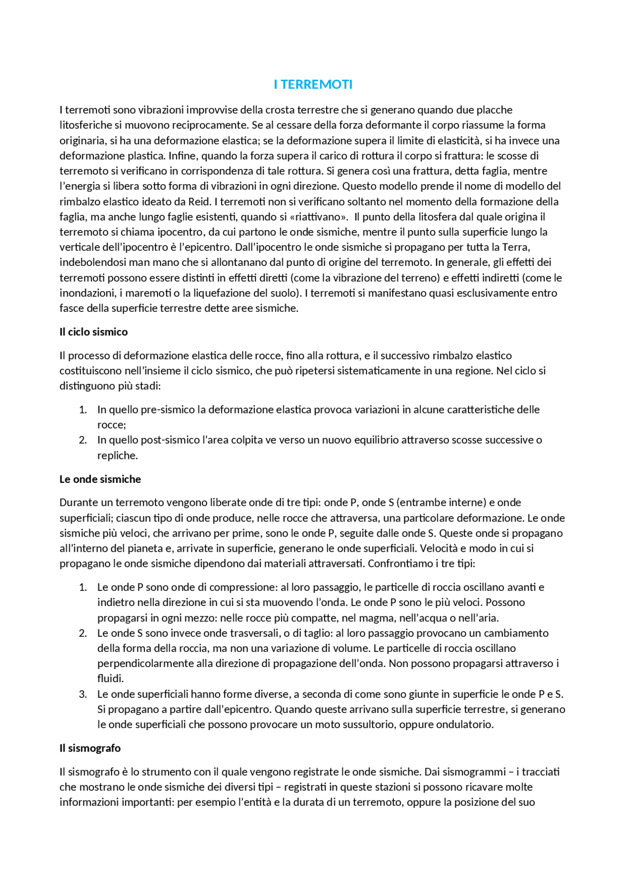 I Terremoti Riassunto Docsity