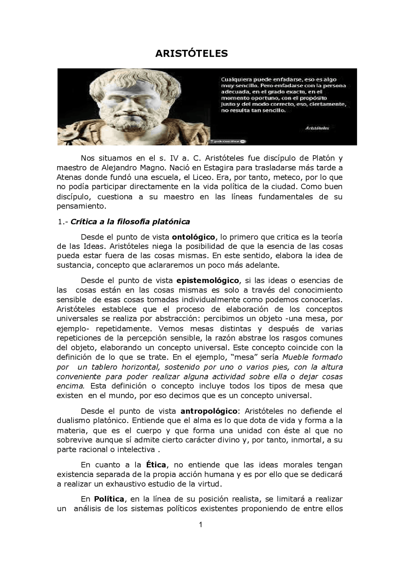 Apuntes Aristóteles Selectividad Docsity