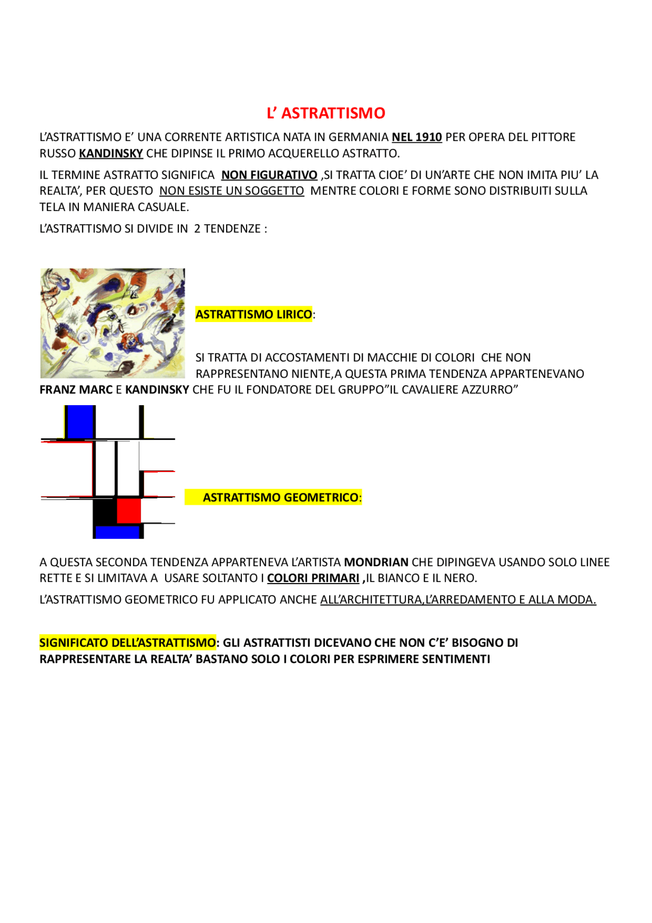 Appunti Essenziali Sullastrattismo Docsity
