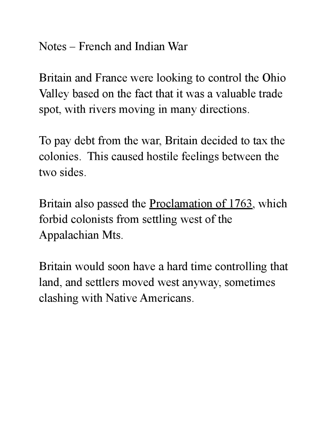 French and Indian War Notes - Docsity