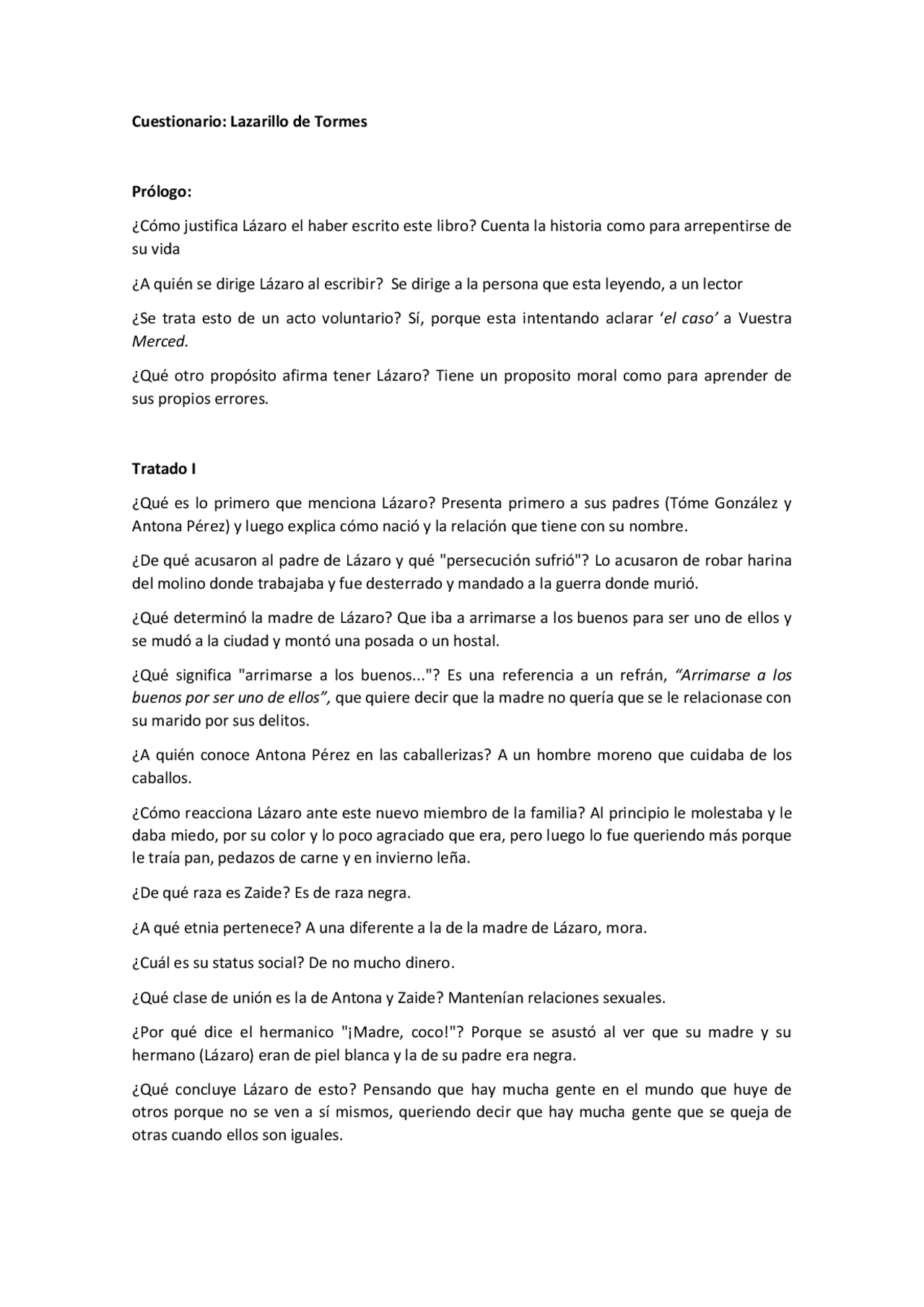 Cuestionario: Lazarillo de Tormes | Ejercicios de Lengua y Literatura ...