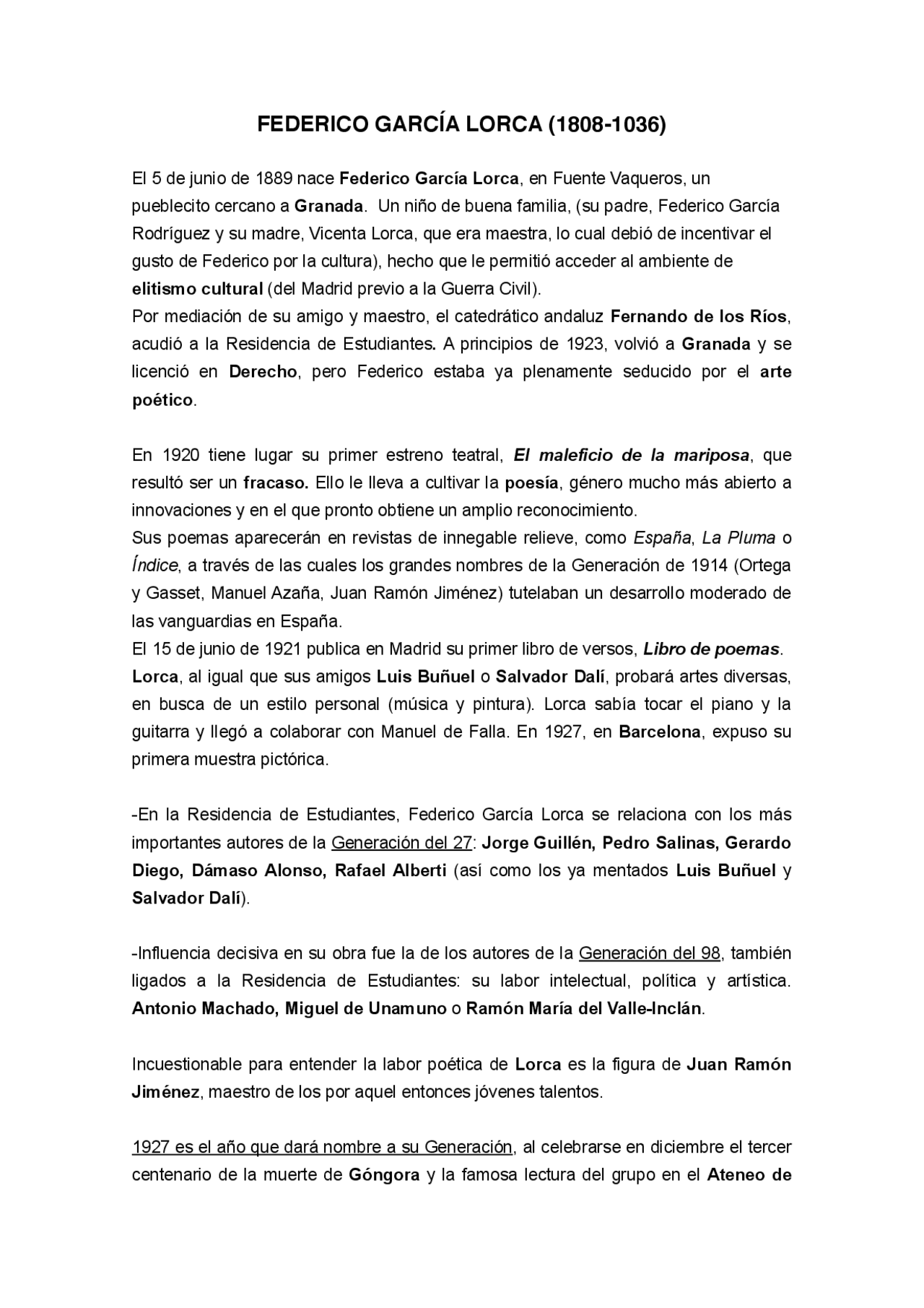 Presentación Federico García Lorca - Docsity