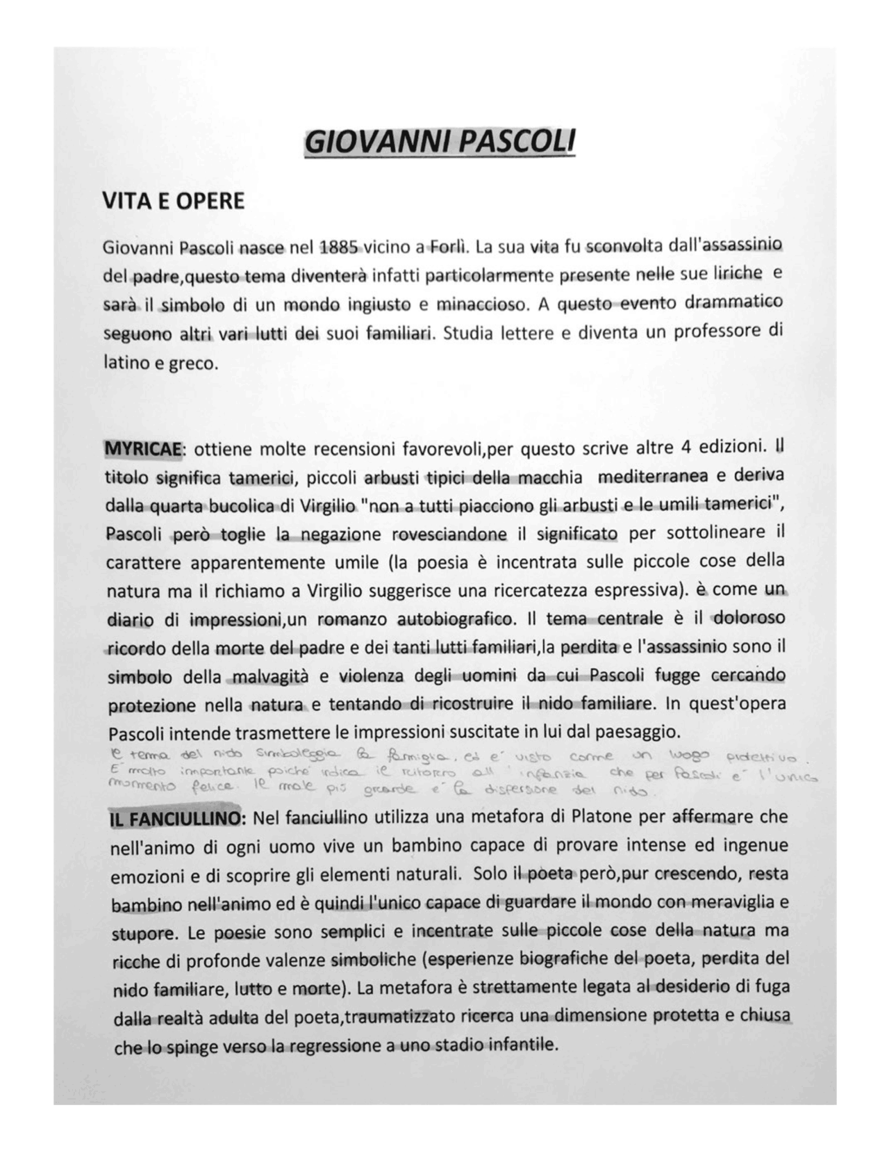 Appunti Su Giovanni Pascoli Docsity
