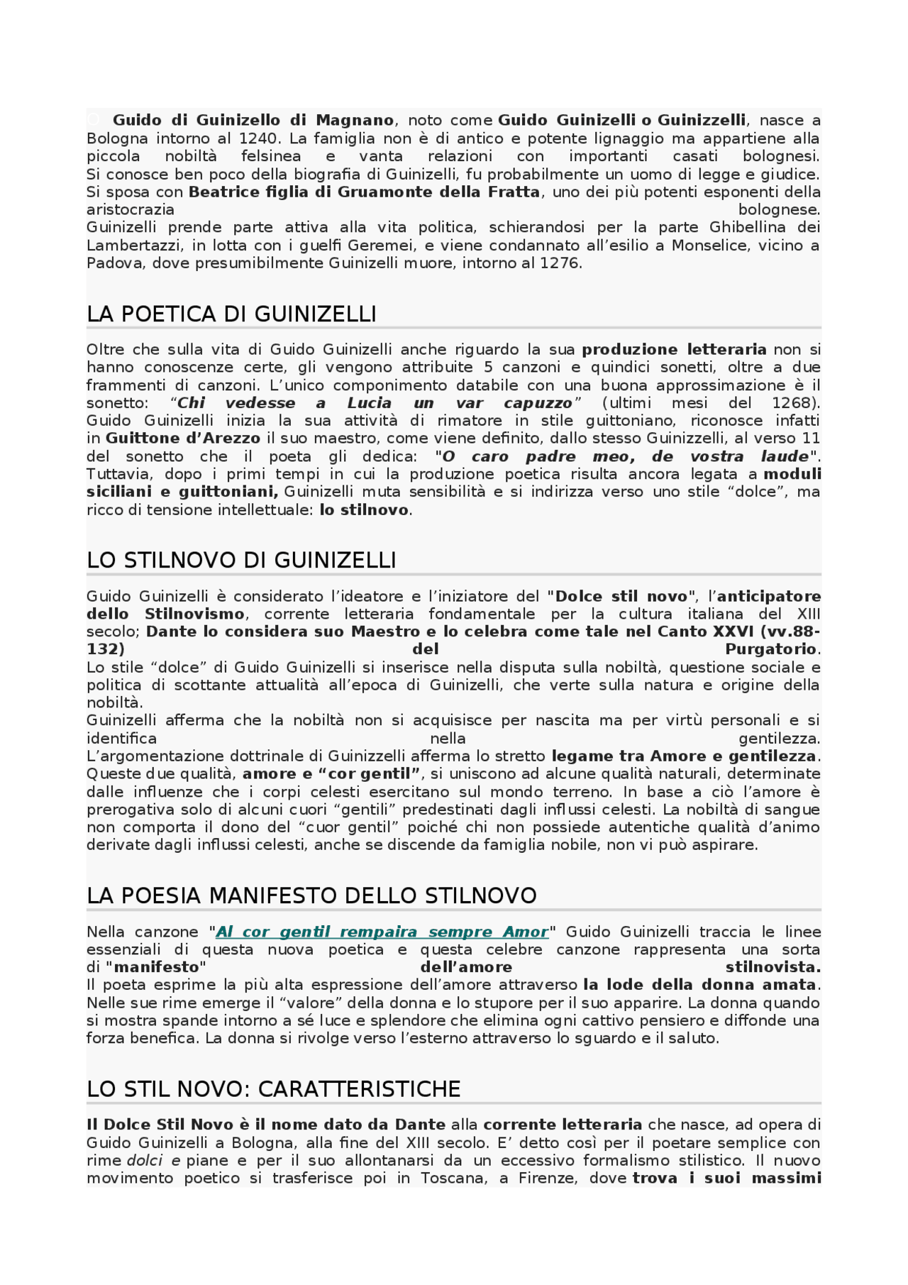Guido Guinizelli Sintesi Molto Breve Docsity