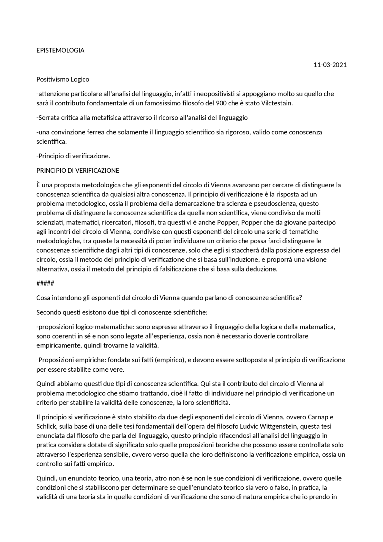 Epistemologia Delle Scienze Sociali Docsity