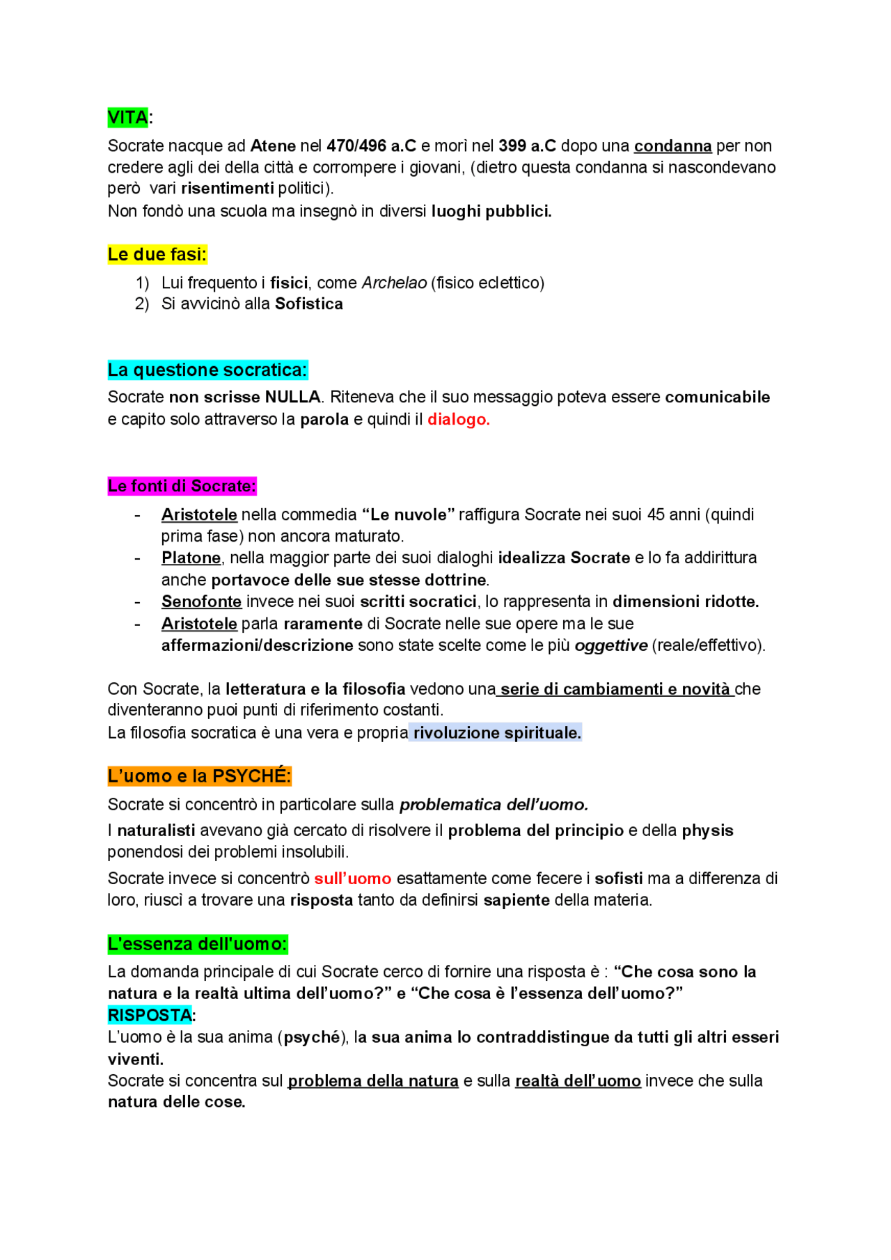 Socrate Vita Opere E Dottrina 3 Liceo Docsity
