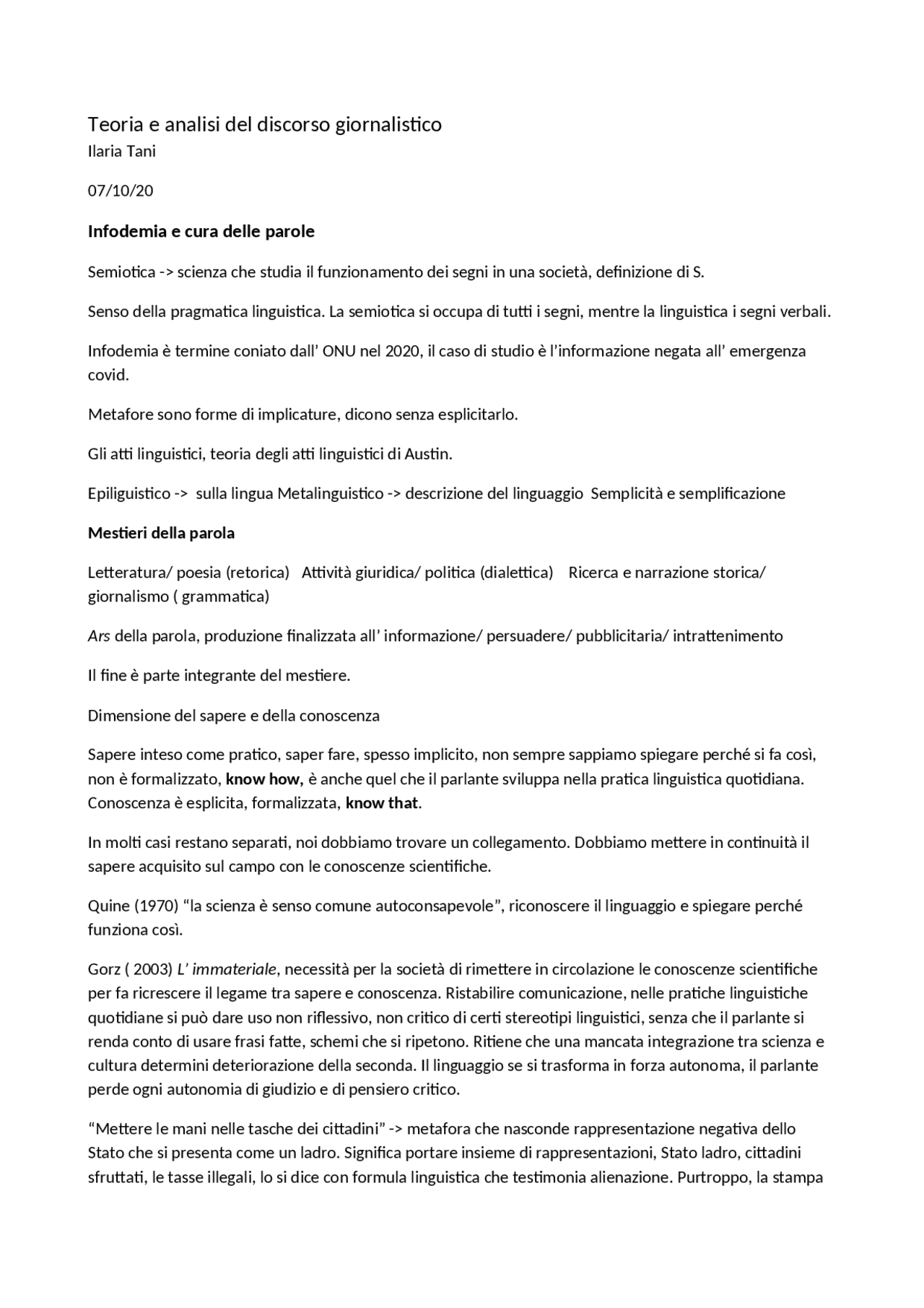Teoria E Analisi Del Discorso Giornalistico Docsity