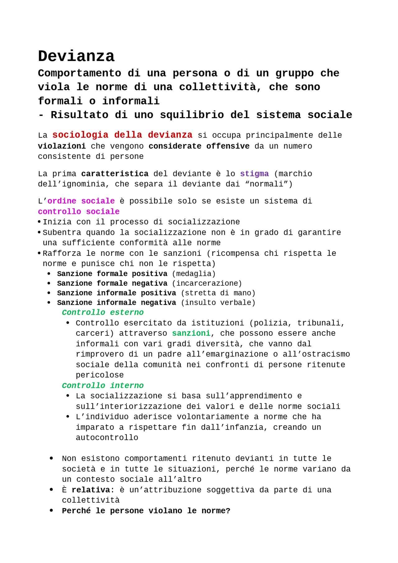 La Devianza Spiegazione Docsity