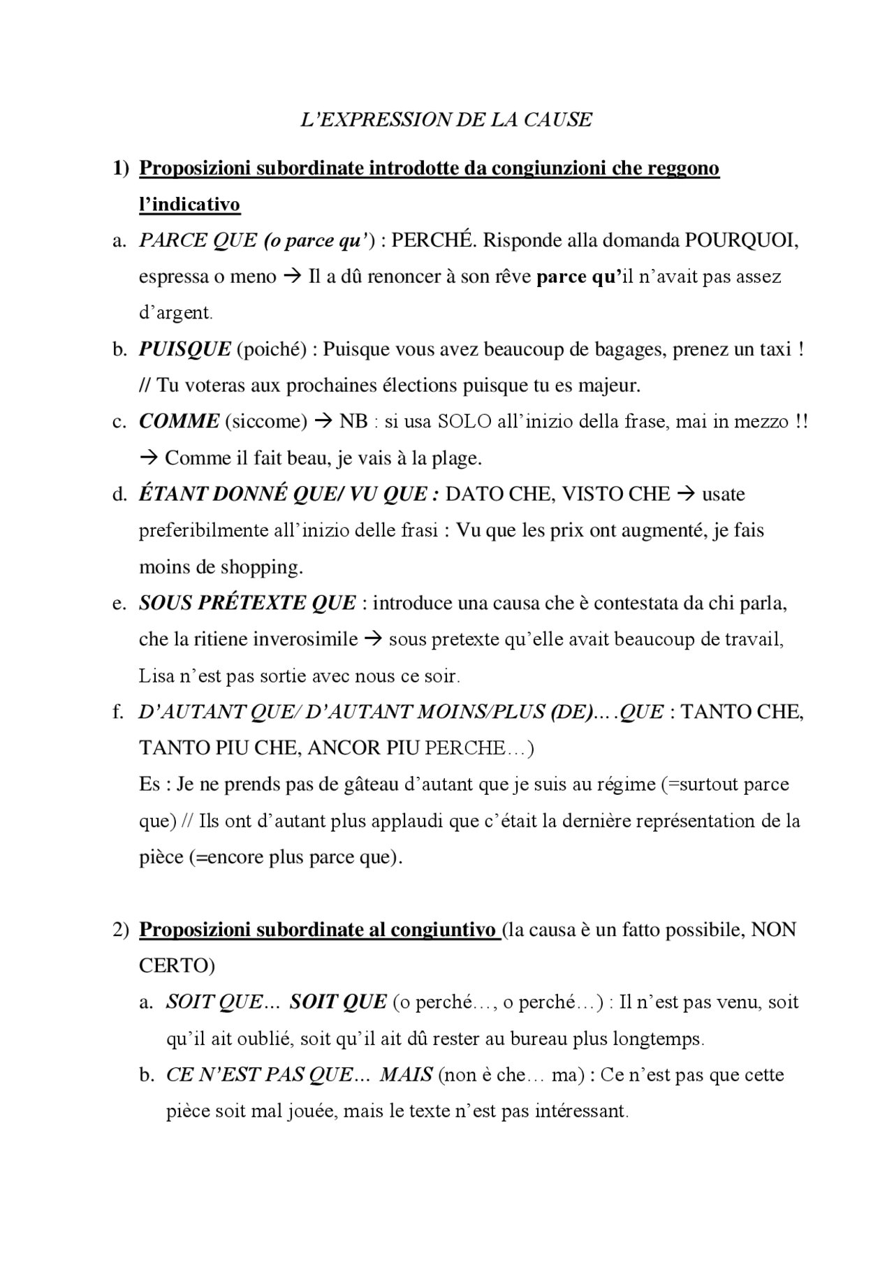 Expression de la cause francese - Docsity