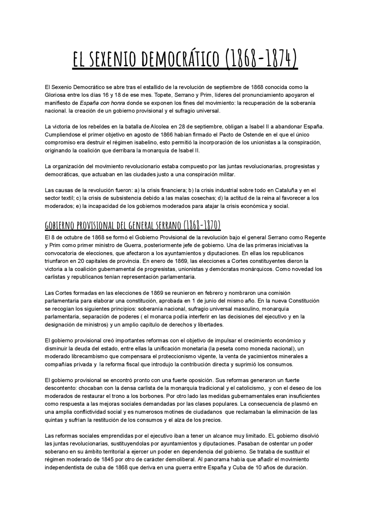 EL SEXENIO DEMOCRÁTICO - Docsity