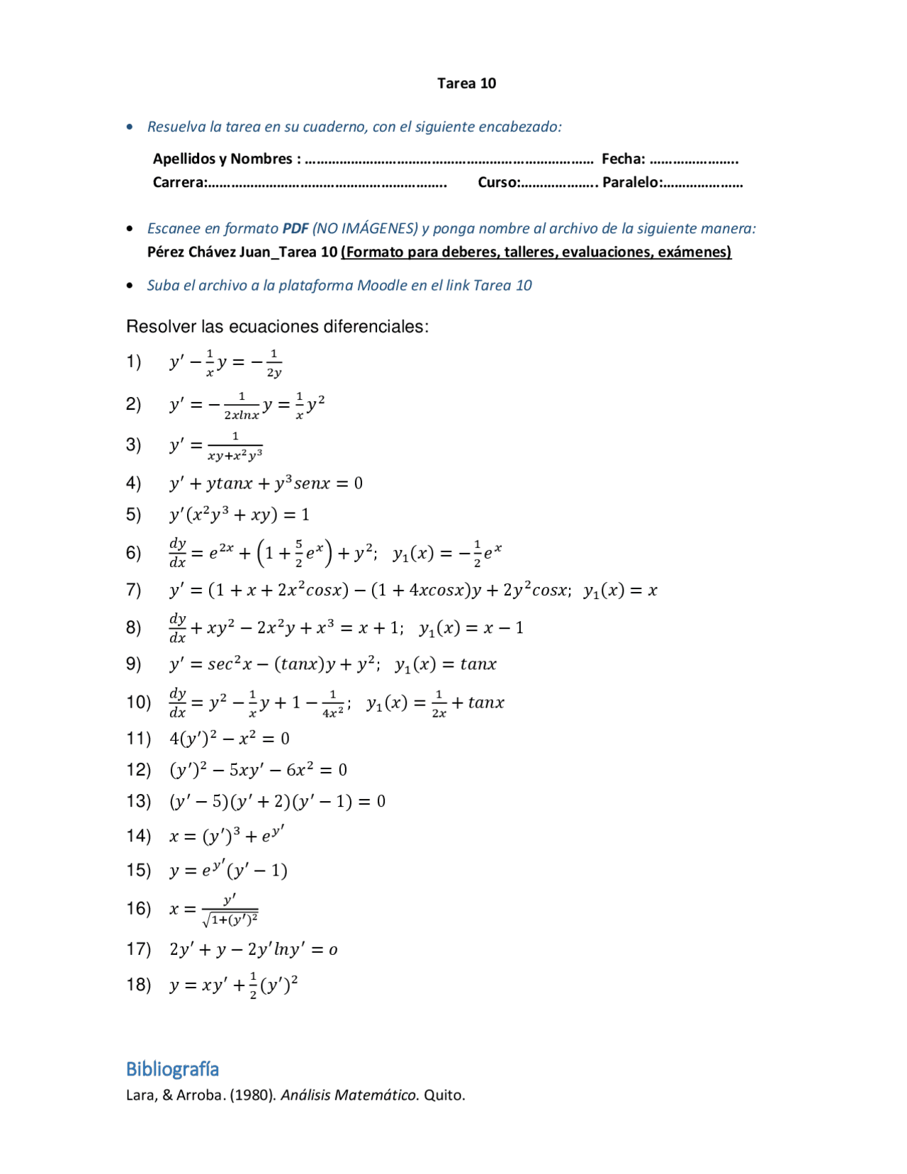 Ecuaciones diferenciales ejercicios a resolver - Docsity