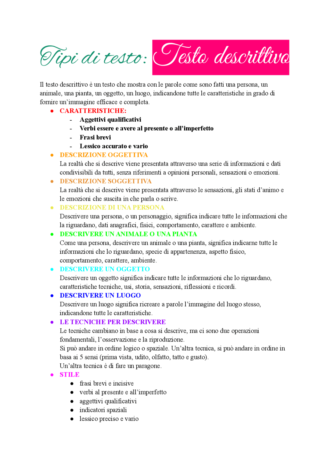 Testo descrittivo, espositivo, regolativo e argomentativo | Appunti di ...