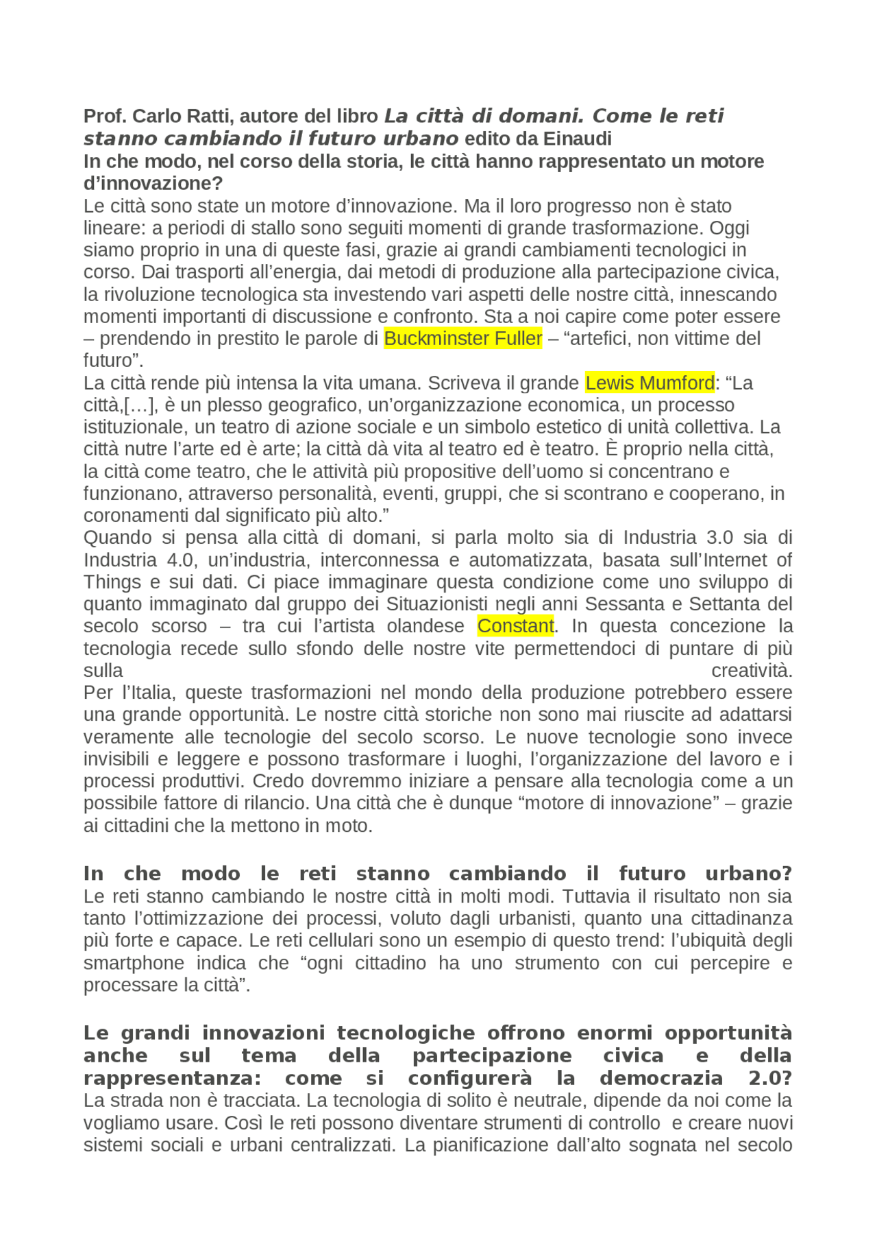 Prof. Carlo Ratti, autore del libro - Docsity