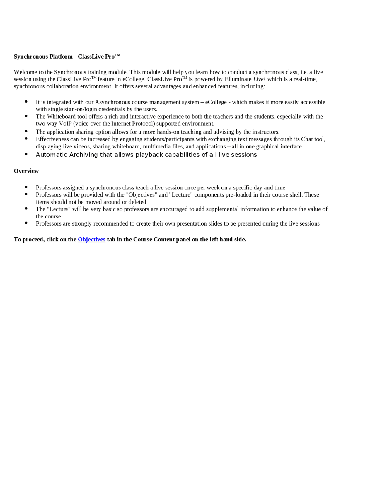 Synchronous Platform - ClassLive ProTM - Docsity