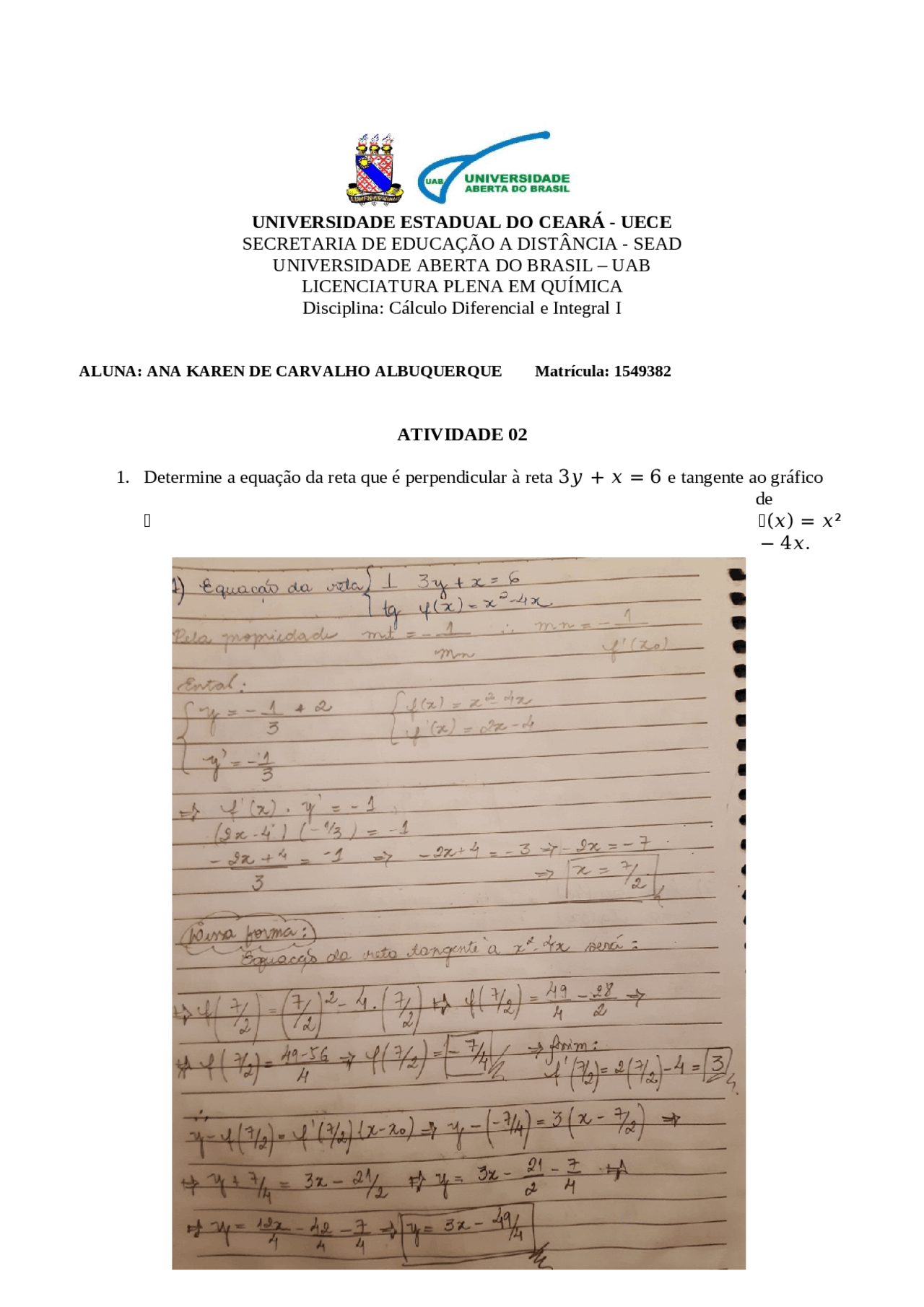 Calculo 1 Diferencial E Integral 1 Ativ 2 Docsity