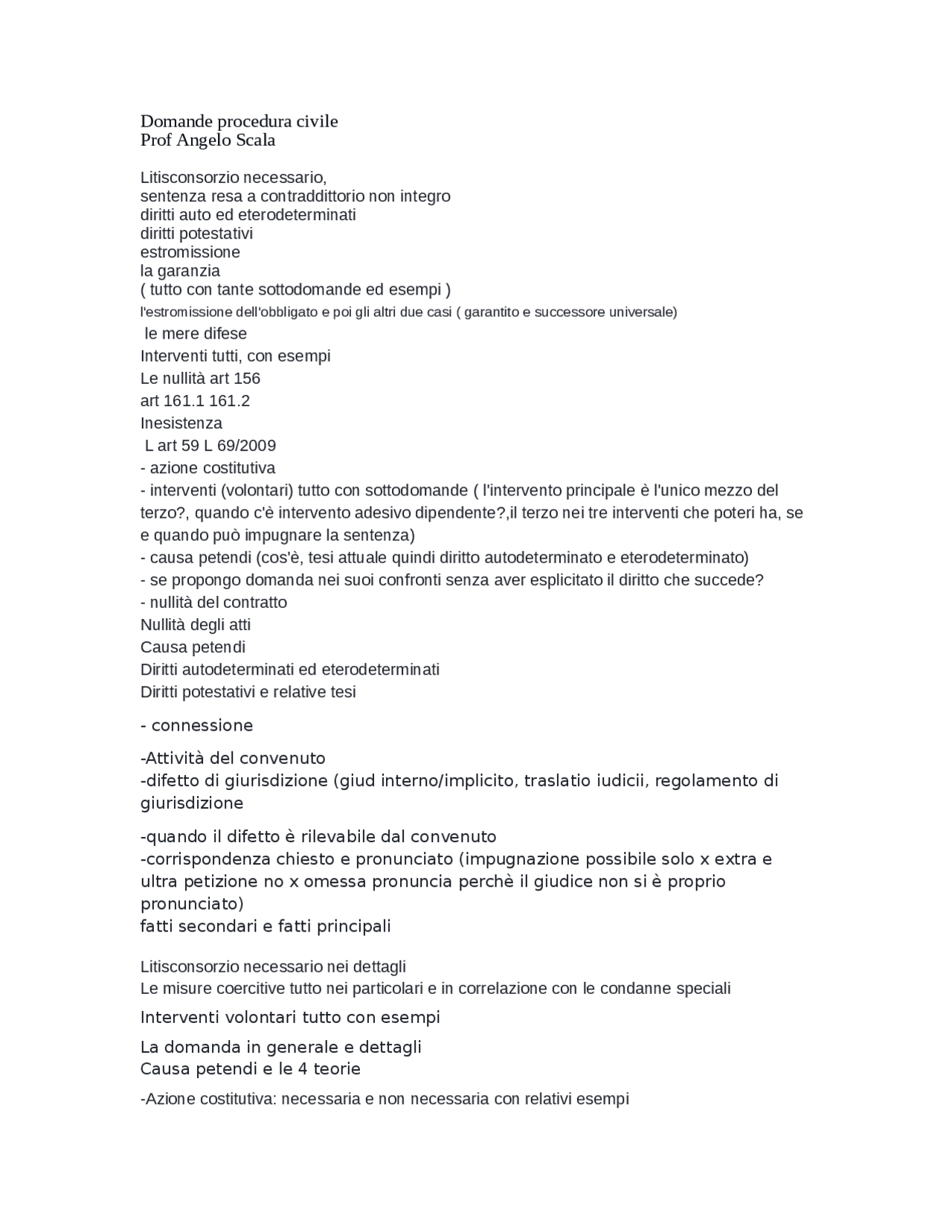 Procedura Civile Domande Di Esame Prof Angelo Scala Docsity