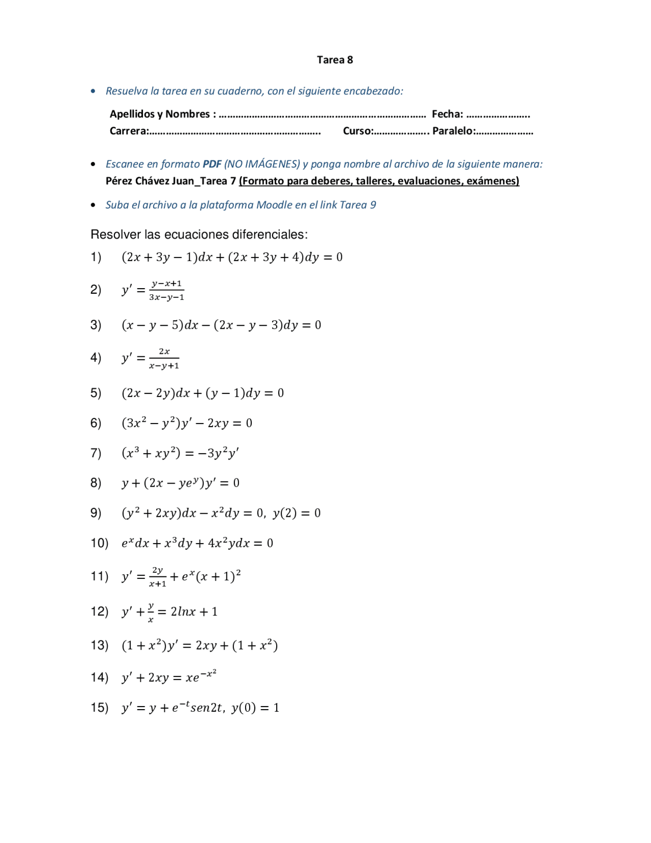 Ecuaciones diferenciales ejercicios a resolver - Docsity