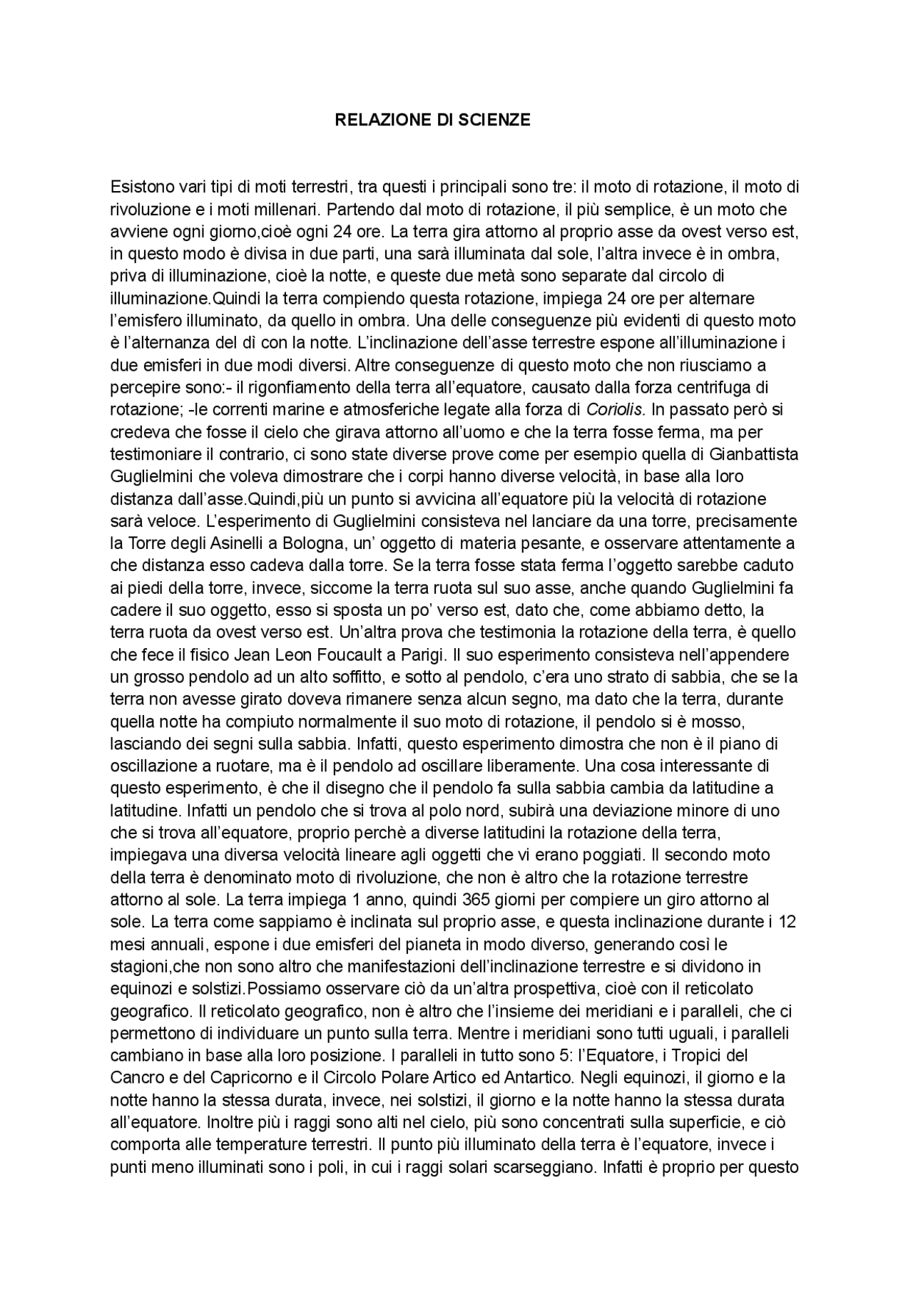 Relazione Di Scienze Sui Moti Terrestri Docsity