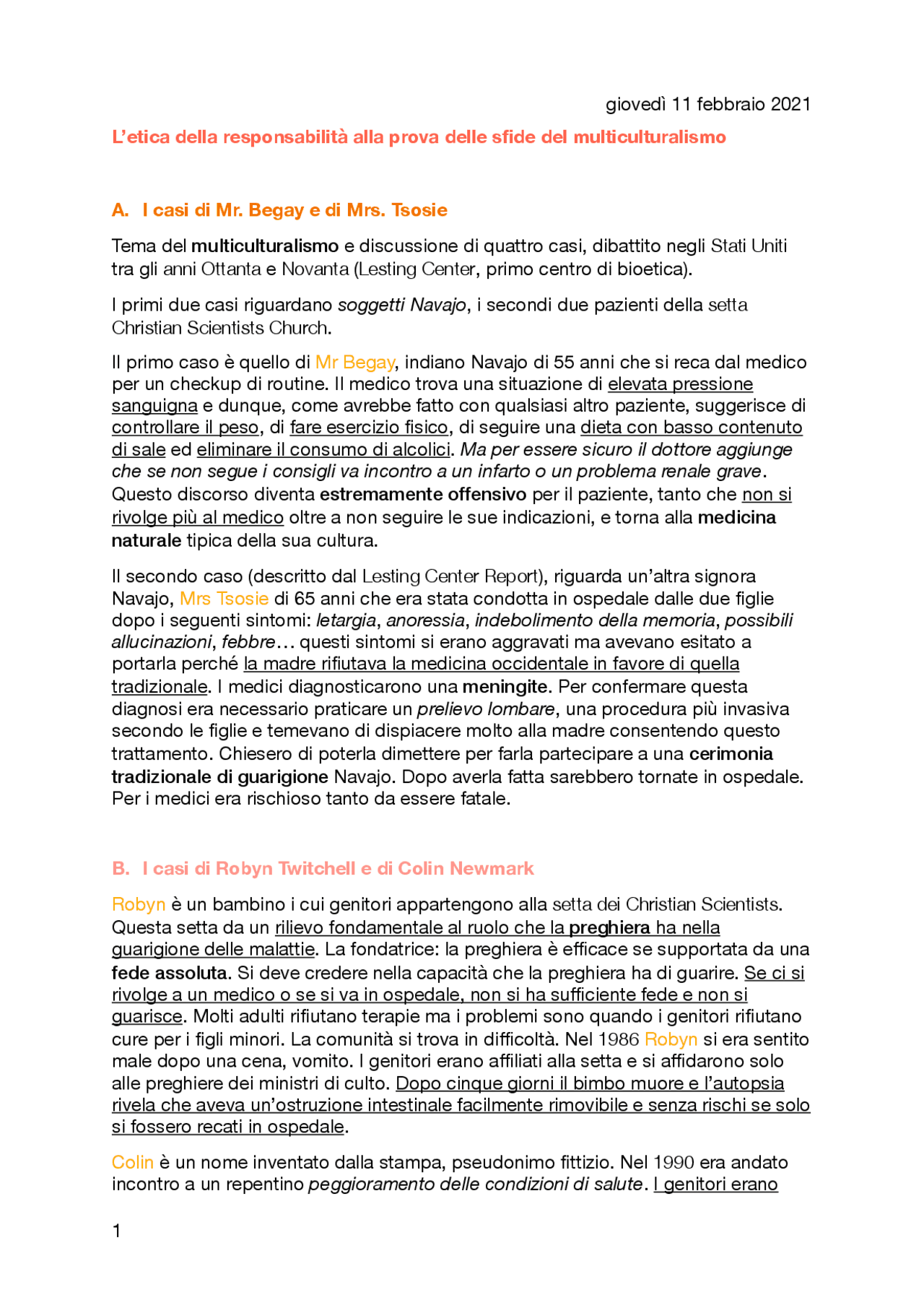 L'etica della responsabilità alla prova delle sfide del multiculturalismo - Docsity