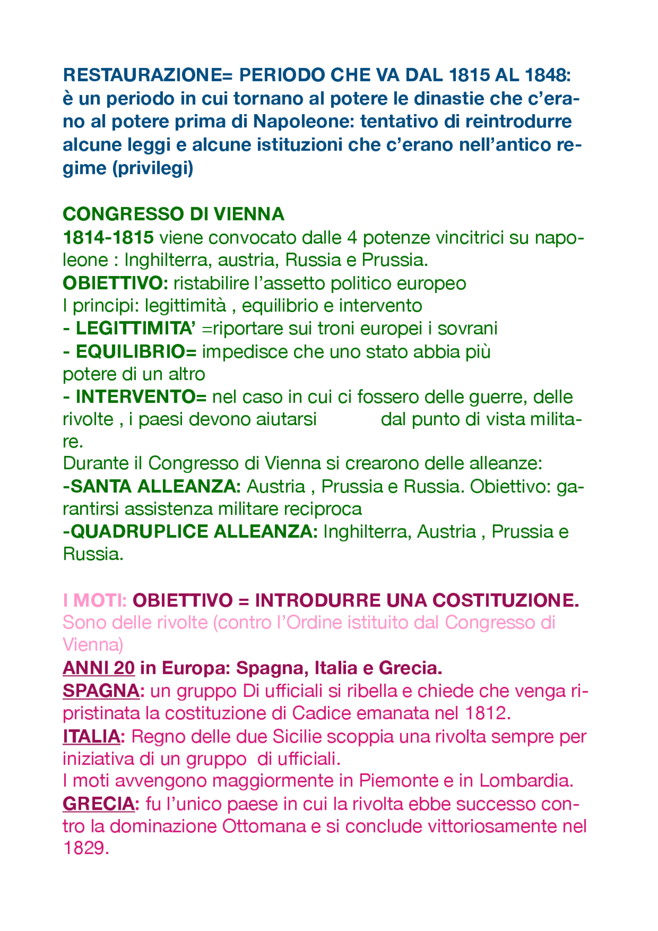 Restaurazione E Moti Docsity