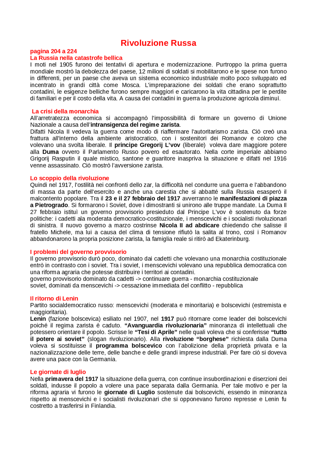 Rivoluzione Russa - L'idea della Storia 3 - 2021 - Docsity