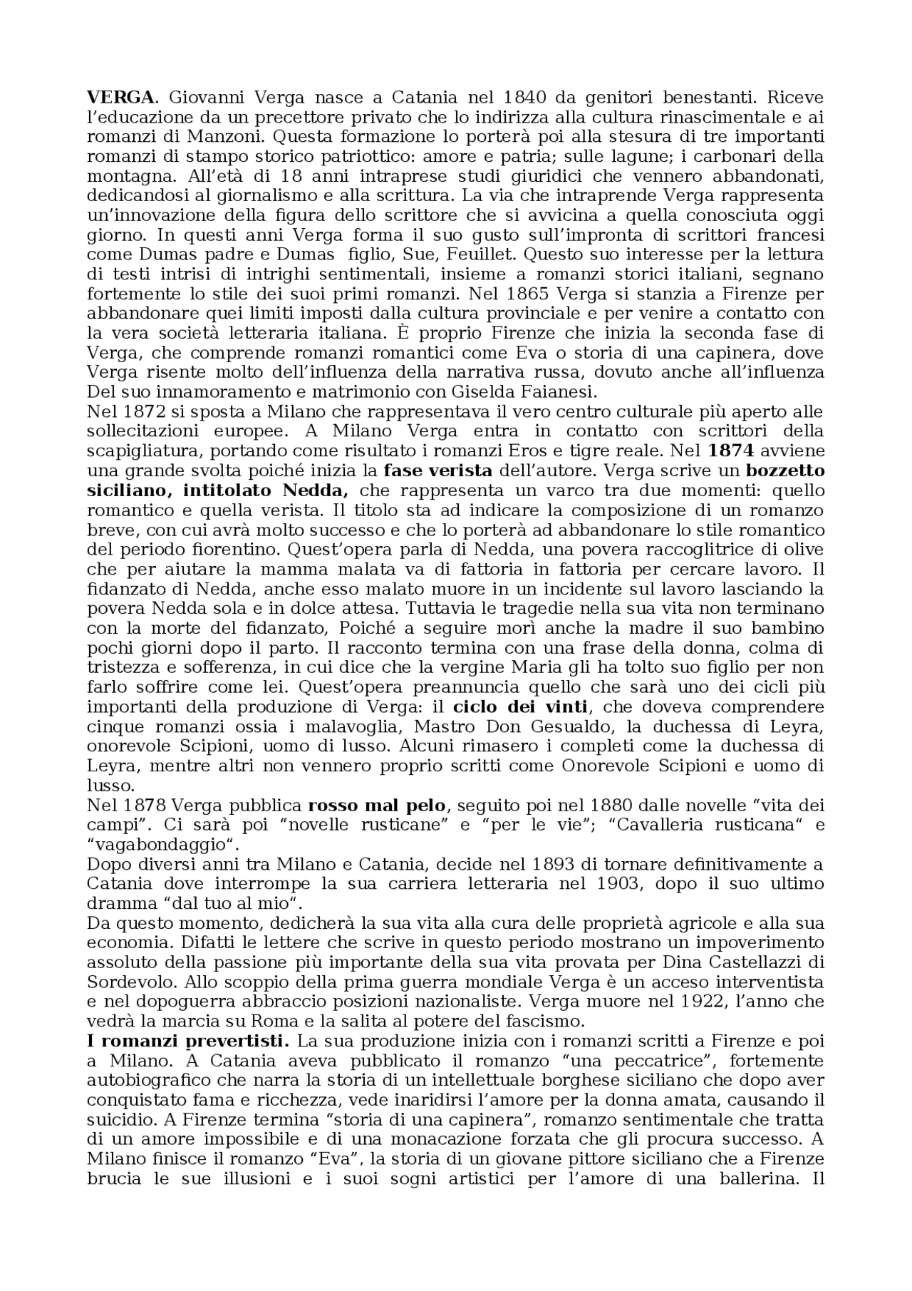 Vita E Opere Di Giovanni Verga Docsity