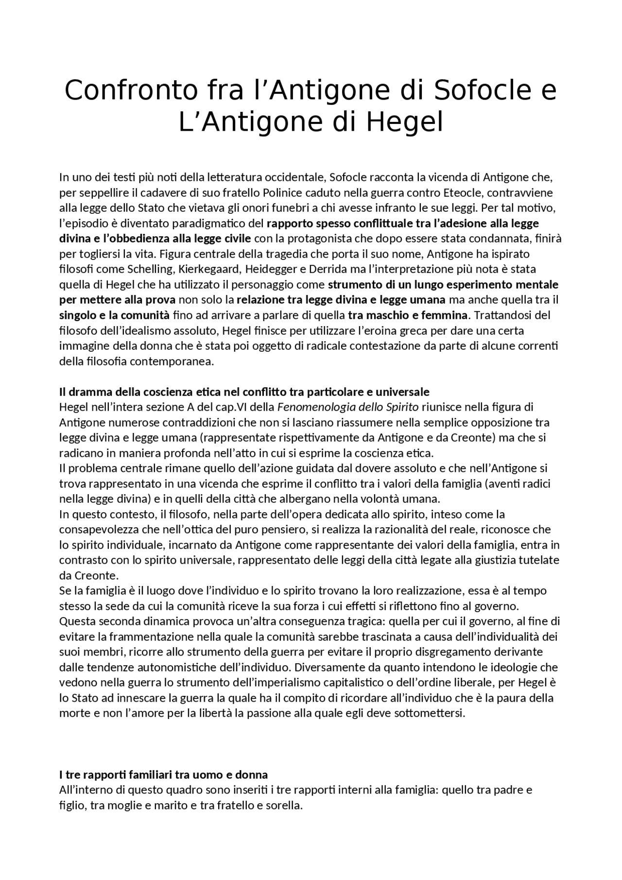Antigone di Sofocle e Hegel - Docsity