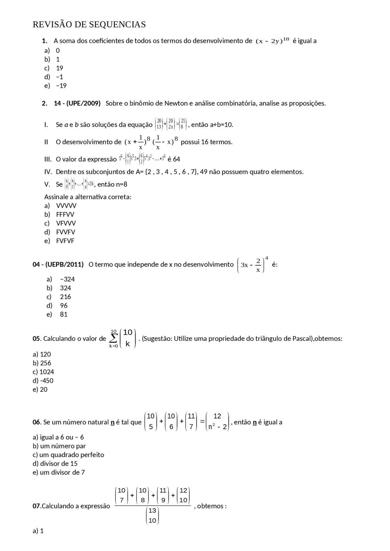 Atividades Sobre Sequencias NumÉricas Docsity