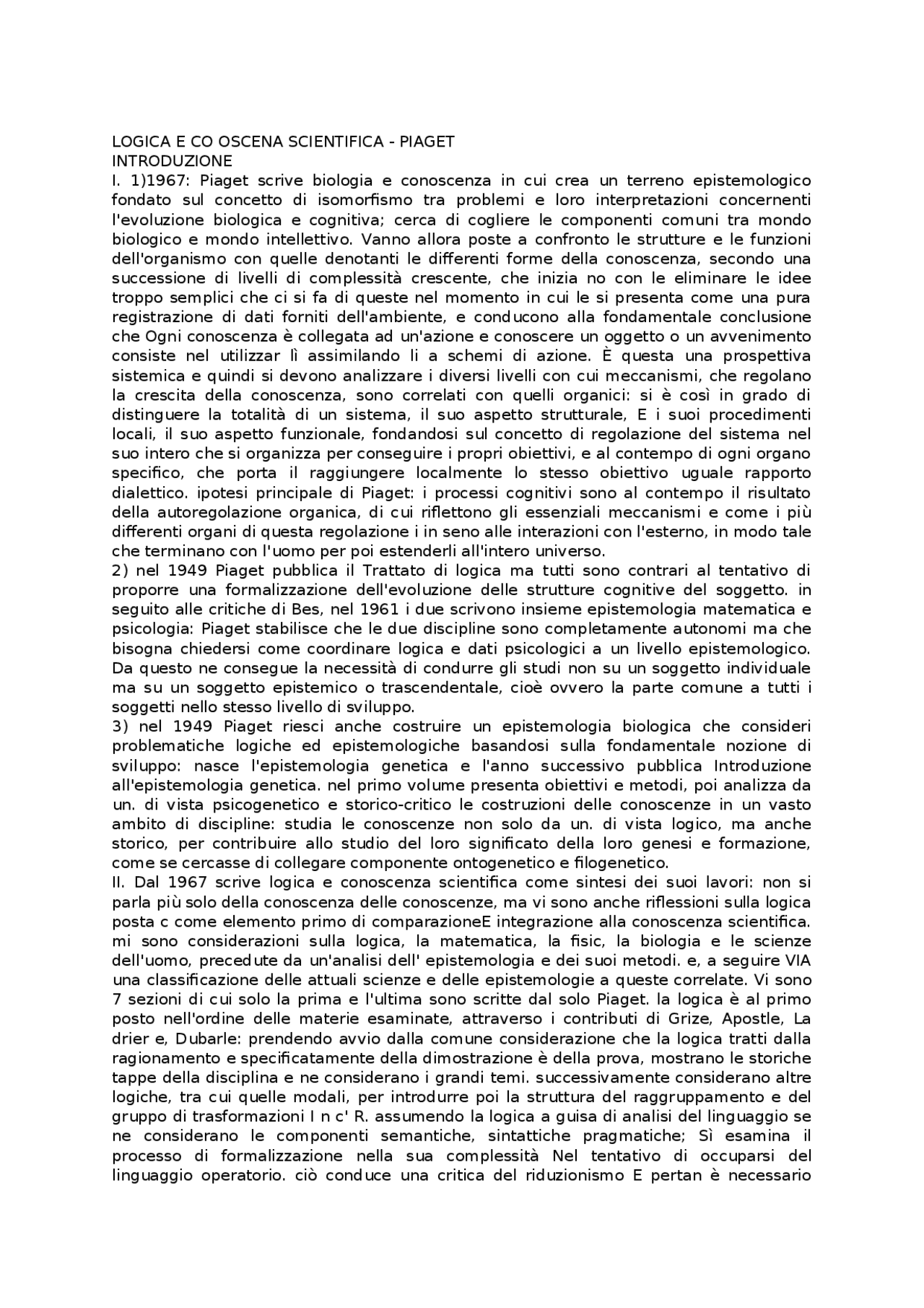 Piaget Logica E Conoscenza Epistemica Docsity
