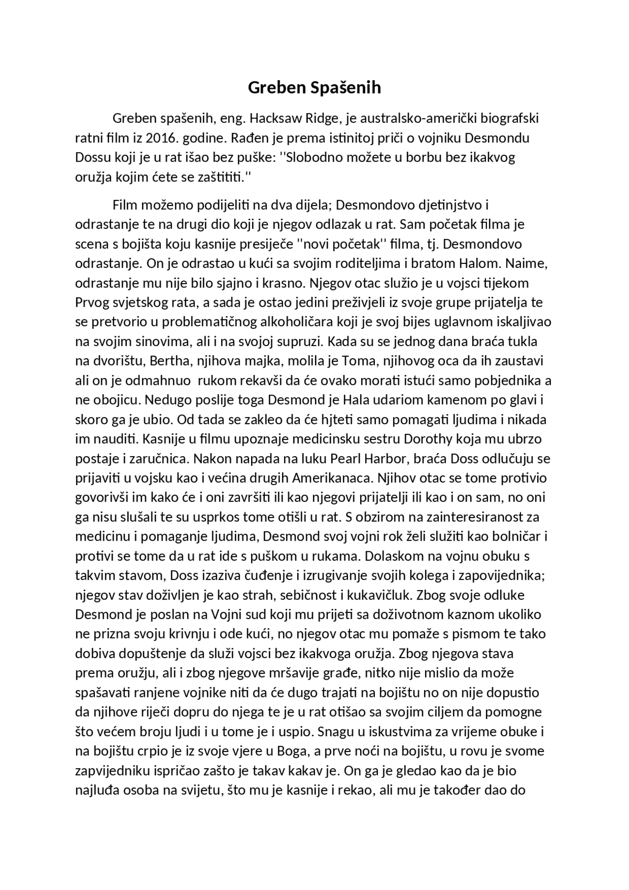 Osvrt na film Greben Spašenih (Hacksaw ridge) | Beleške' predlog ...