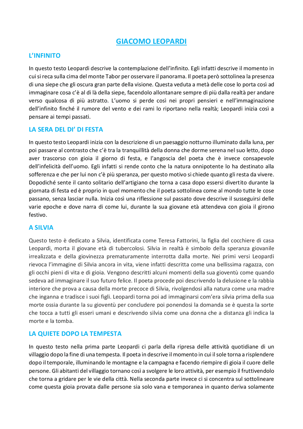 Riassunto Opere Leopardi Docsity