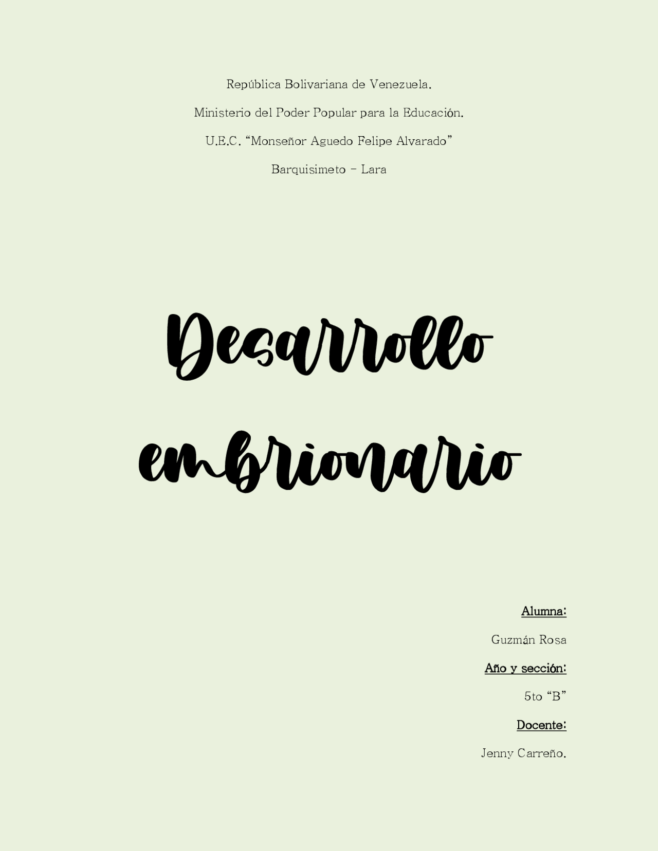 Desarrollo Embrionario Docsity
