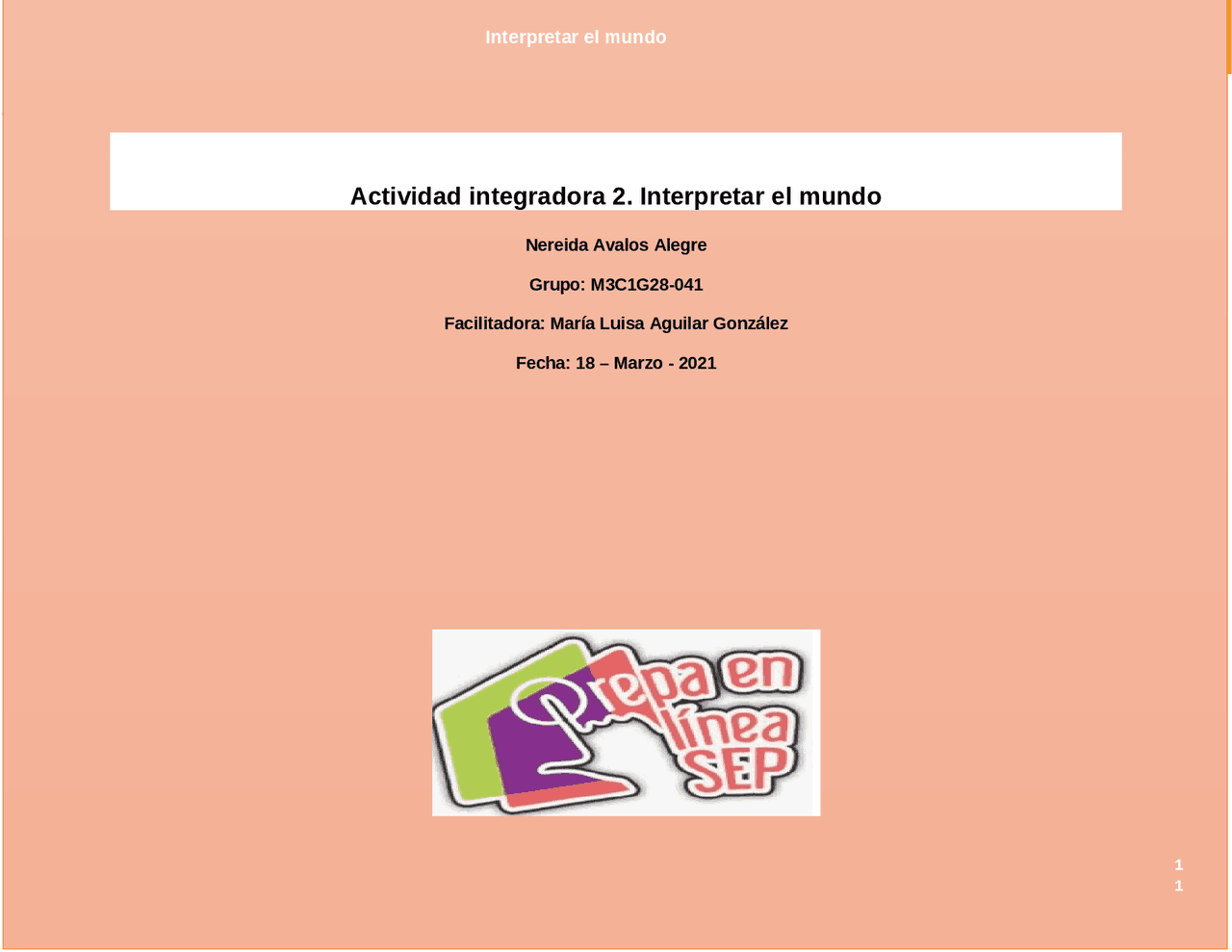 Actividad integradora 2. Interpretar el mundo - Docsity