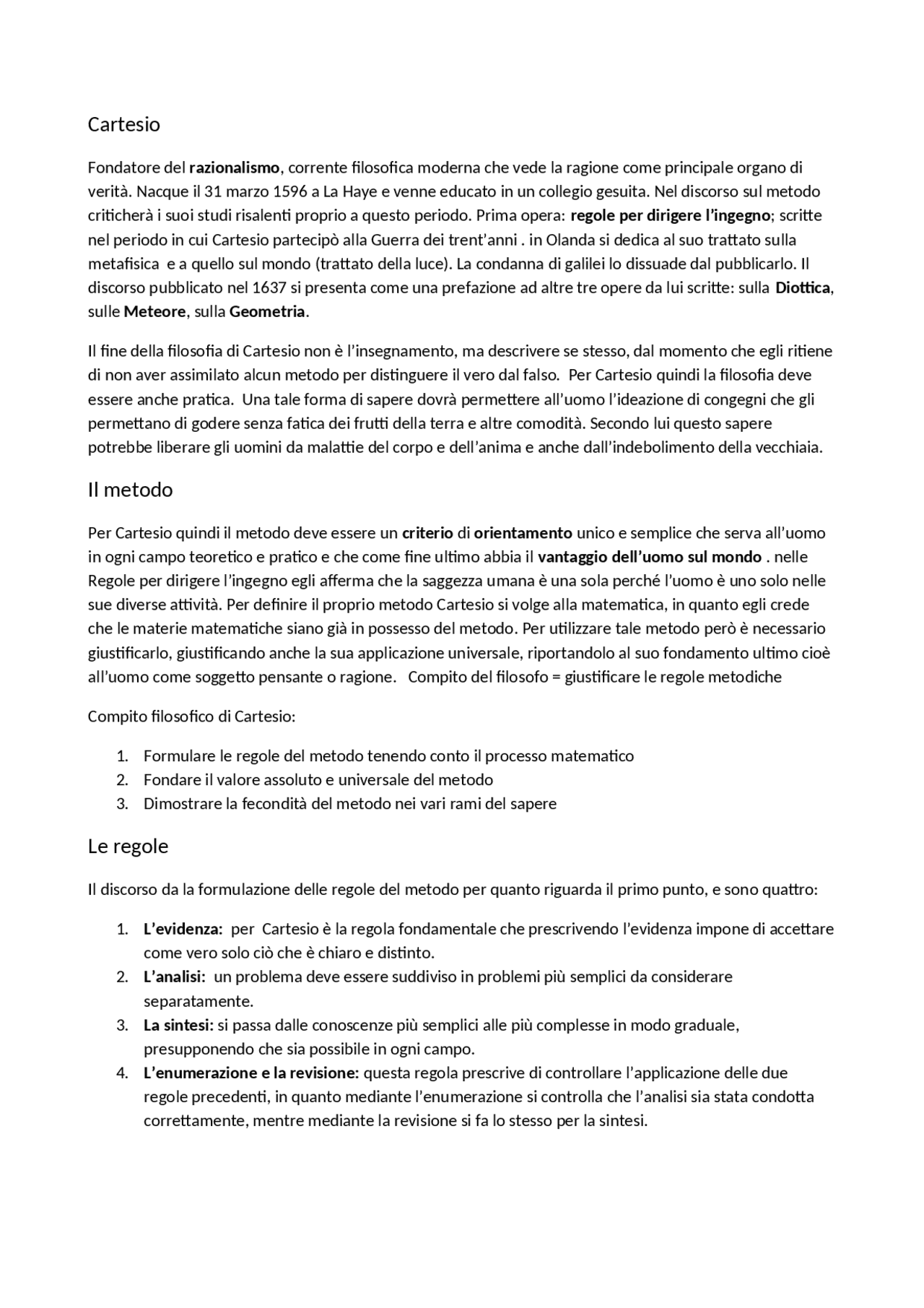 Riassunto Di Filosofia Cartesio Docsity
