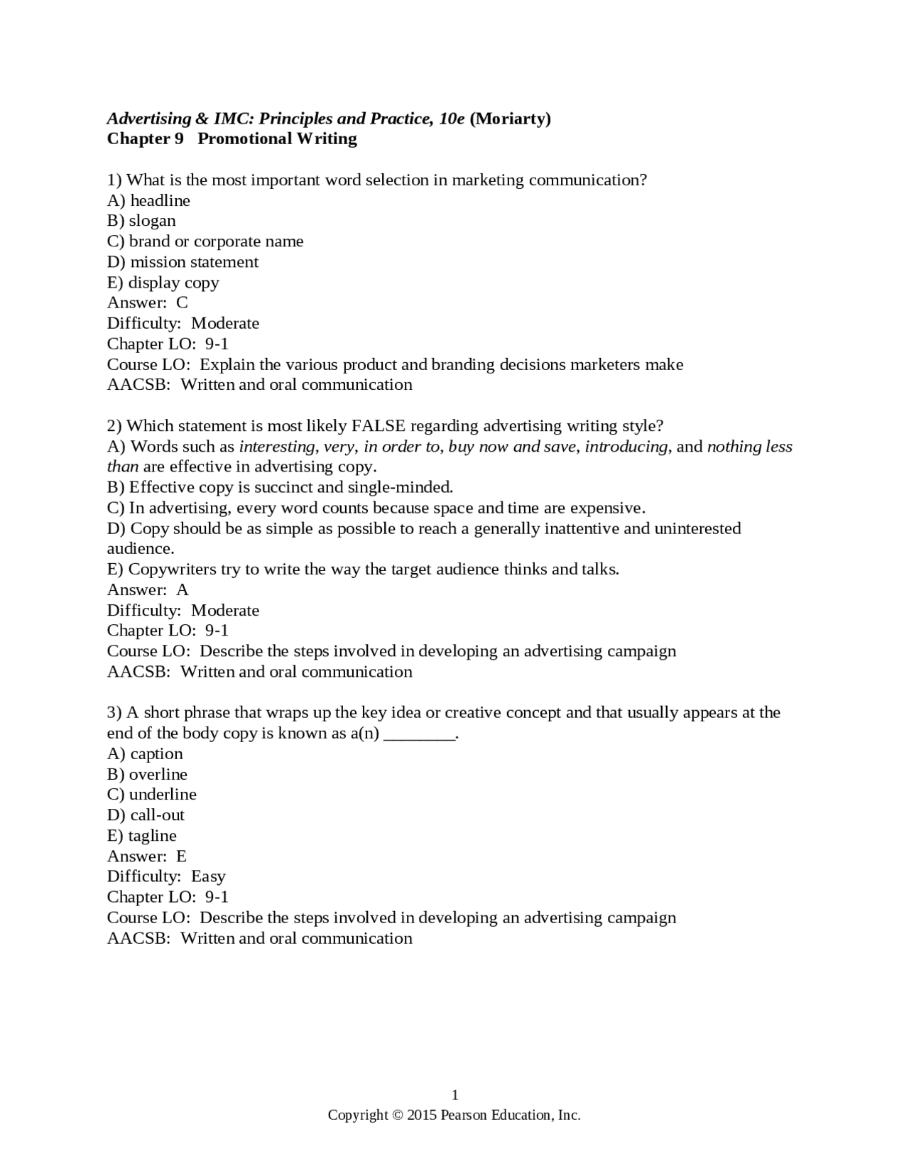 Test Bank For Marketing Docsity