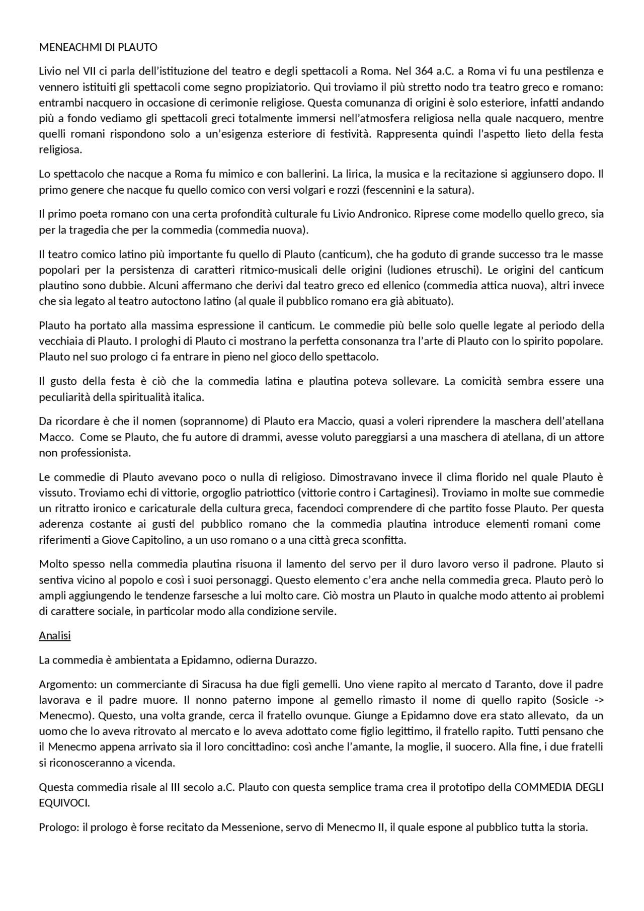 I Meneachmi Di Plauto Docsity