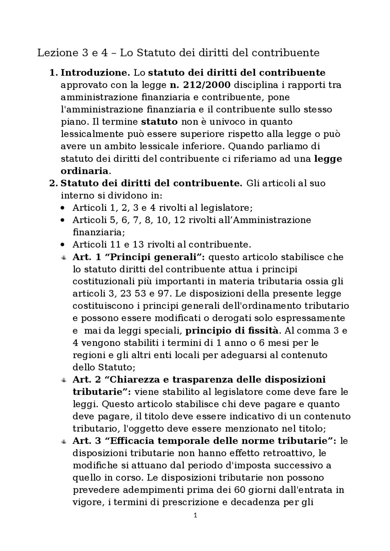 Lezioni 3 e 4 diritto tributario - Docsity