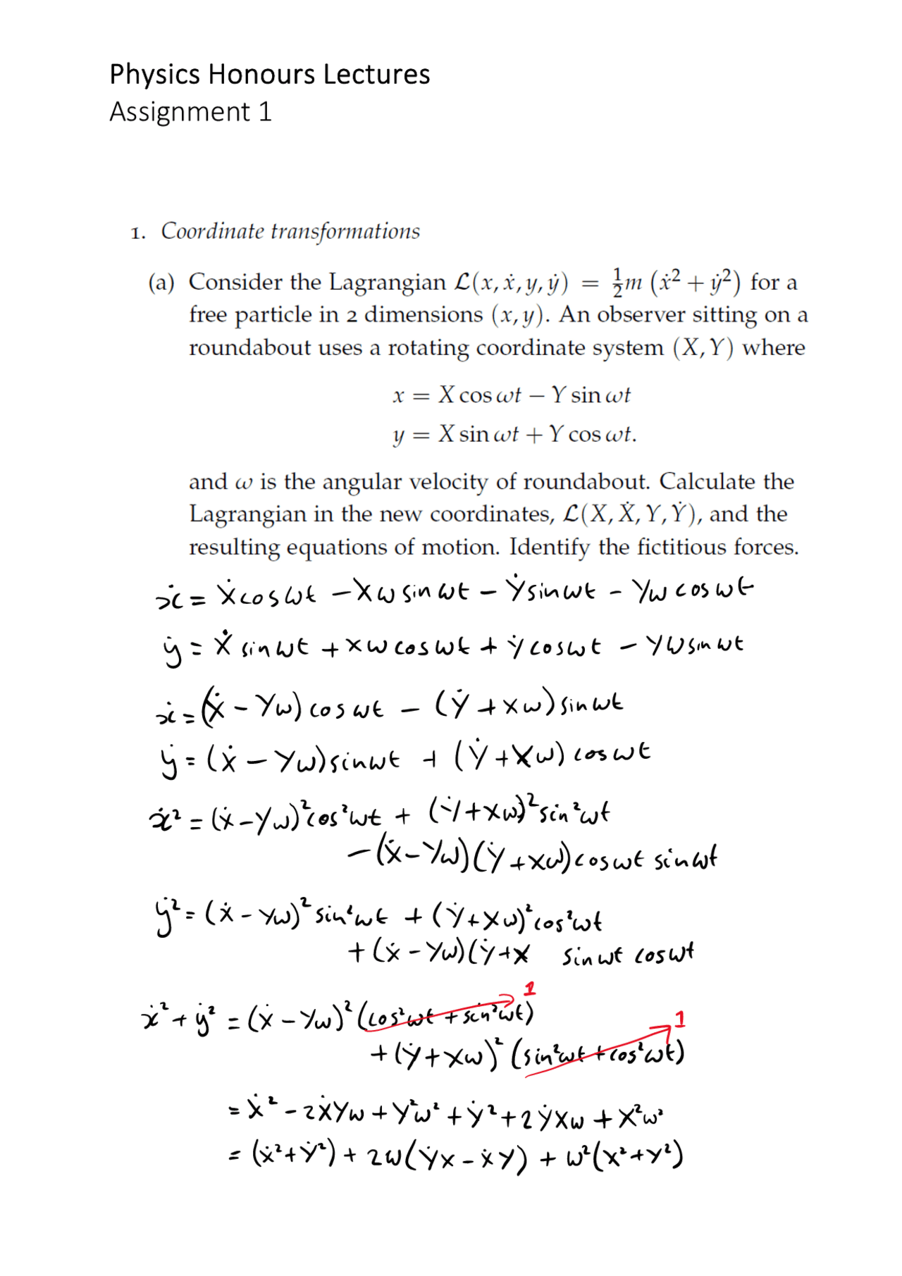 Classical Mechanics - Assignment 1 - Docsity