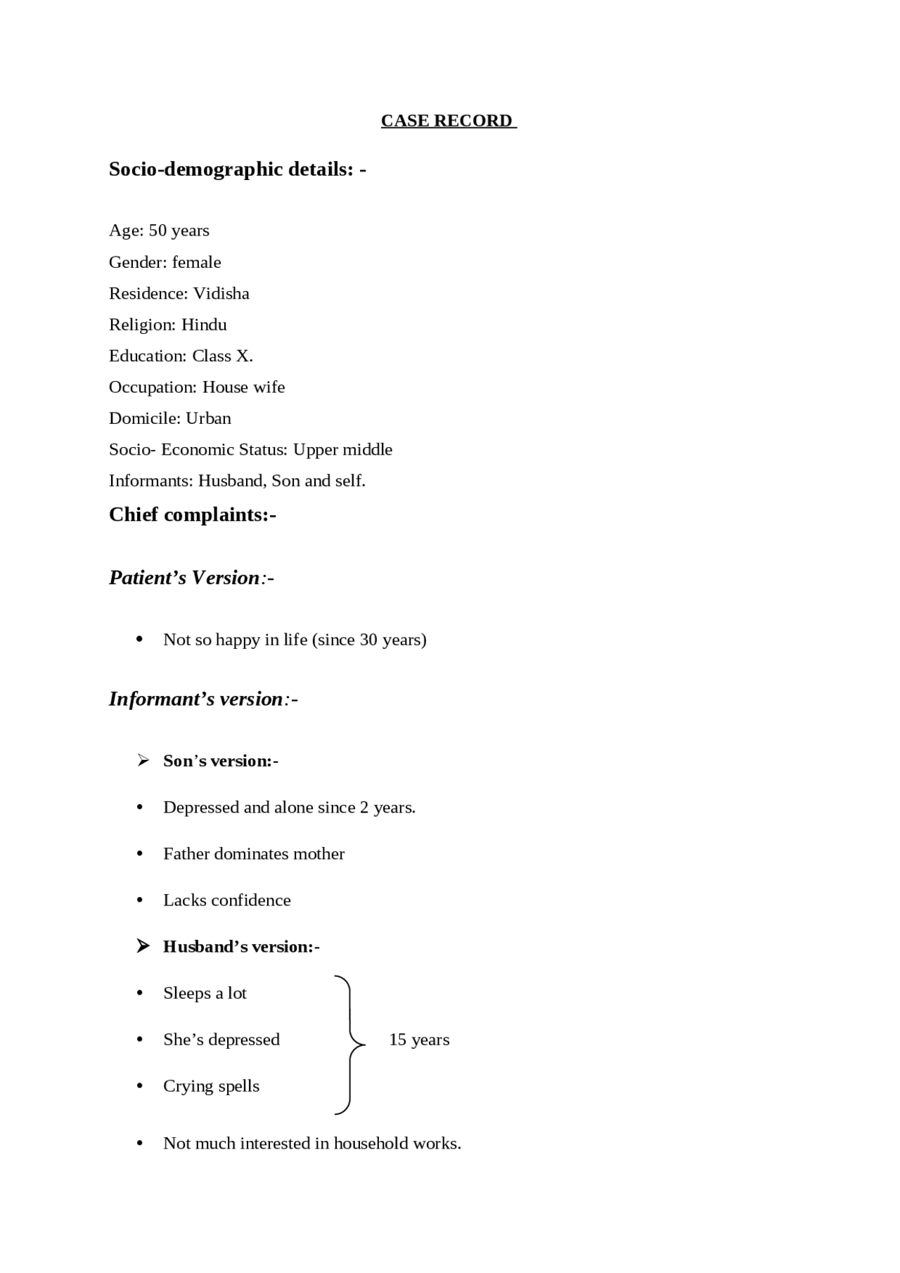 Case study report sample | Cheat Sheet Psychology - Docsity
