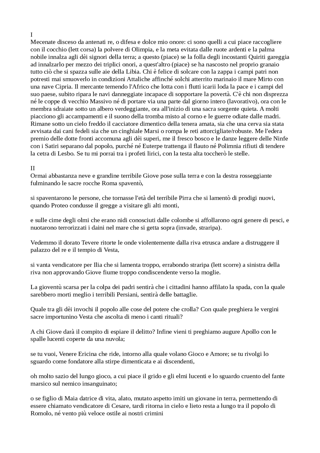 Orazio odi libro 1 traduzione - Docsity