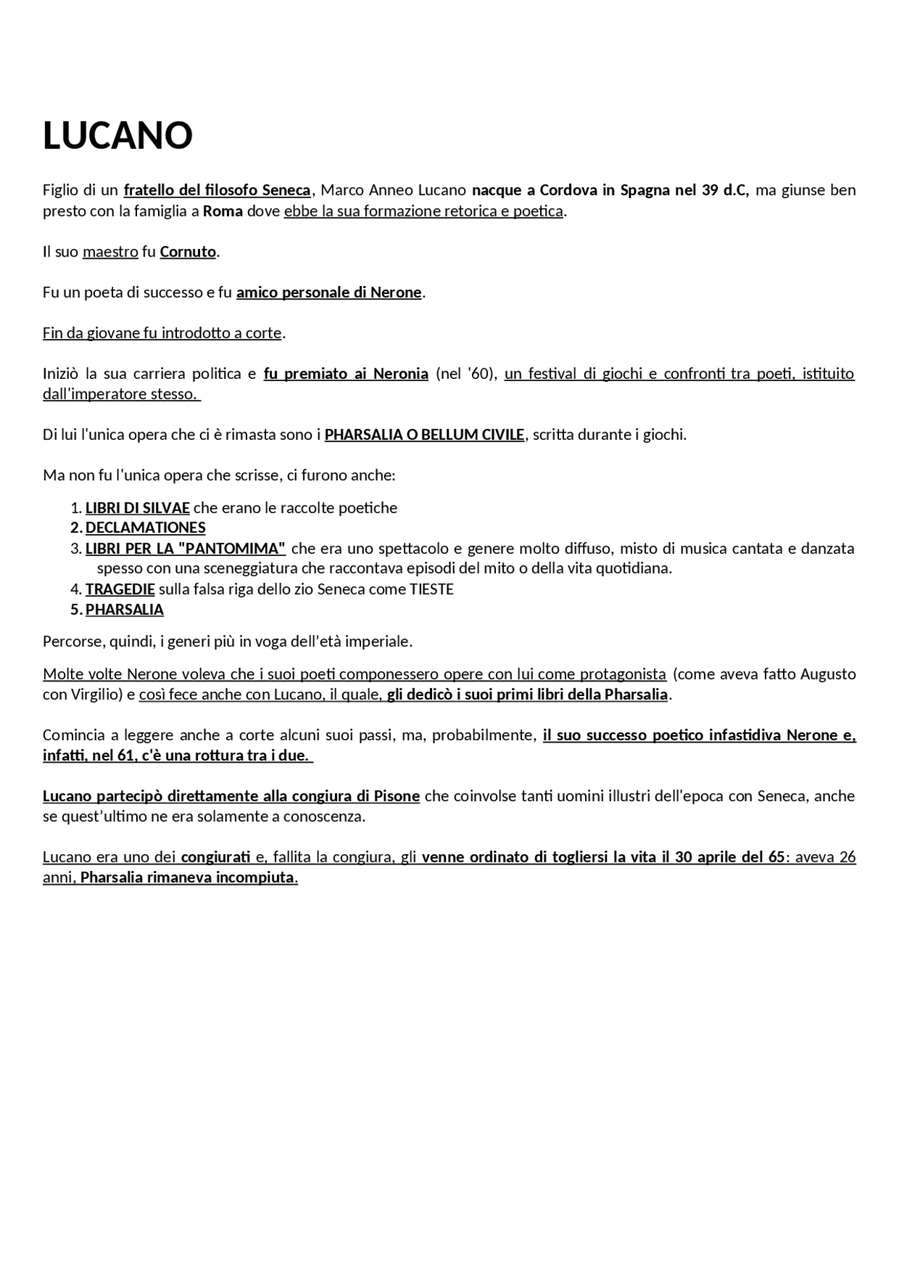 Lucano Vita E Opere Appunti Di Latino Docsity