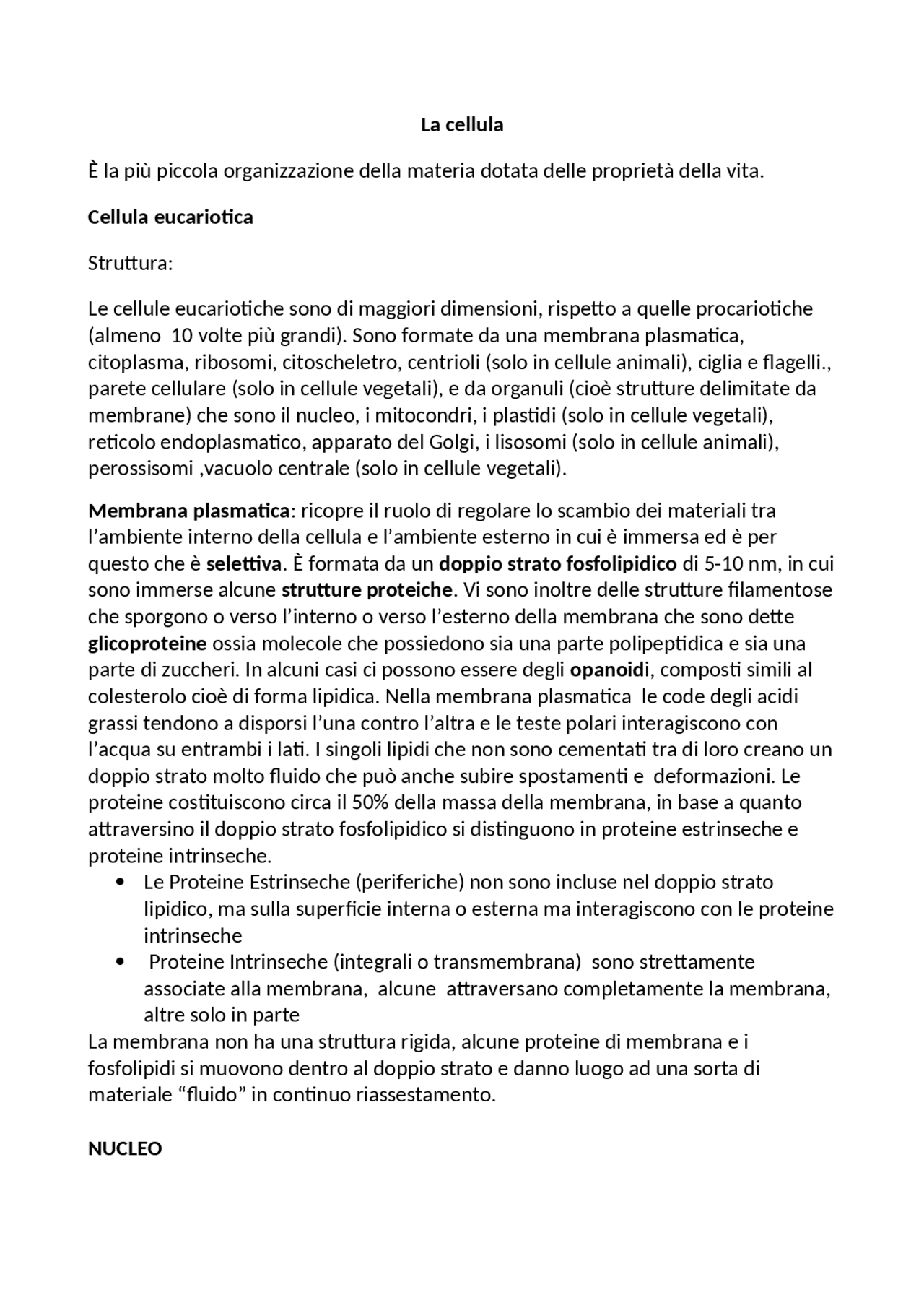 La Struttura Della Cellula Docsity